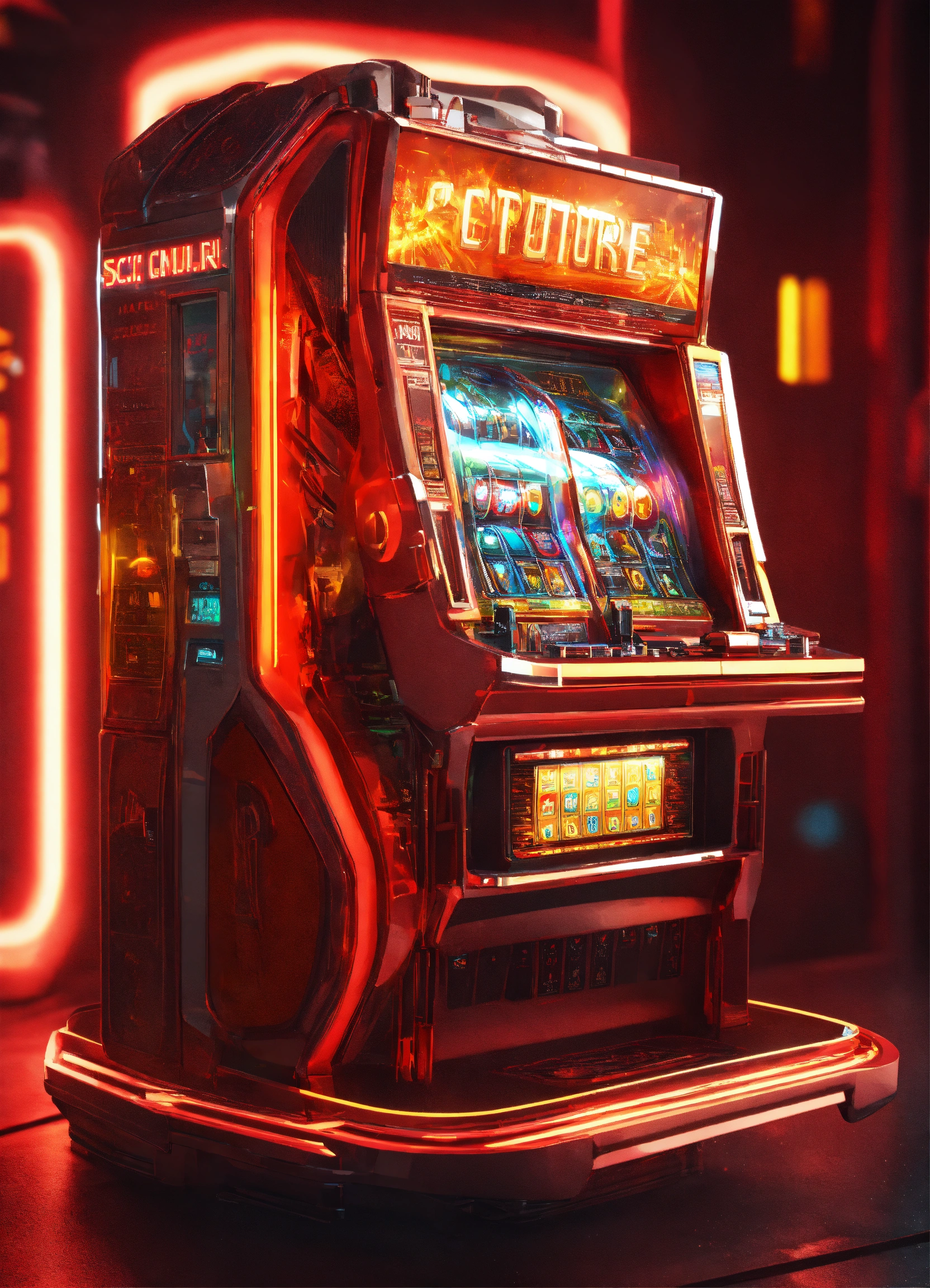 Lexica - 3D rendering slot machine sci-fi future featuring Cyborg.