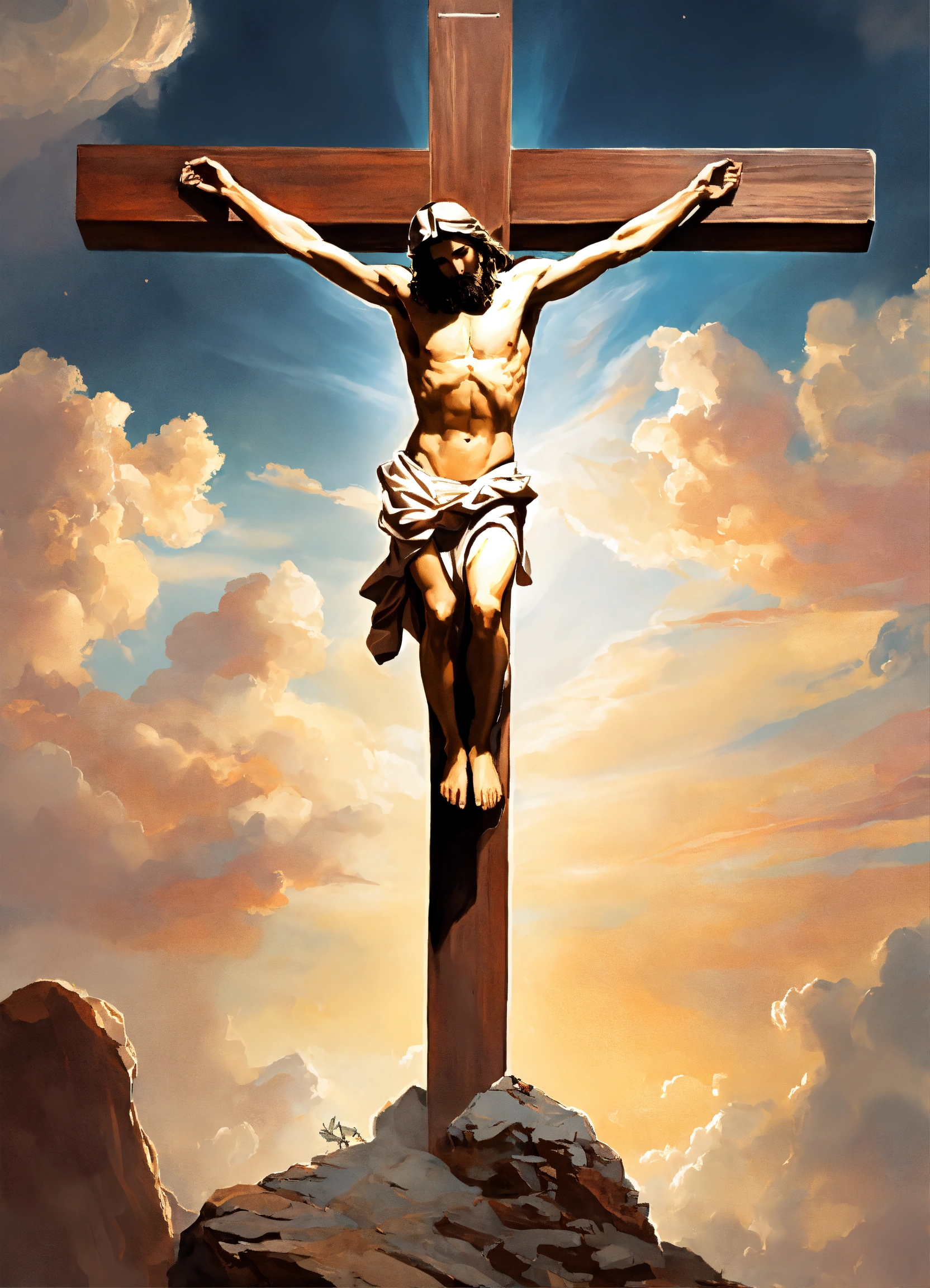 Lexica - Jesus disciple taking his place on the cross, heavenly white vibes