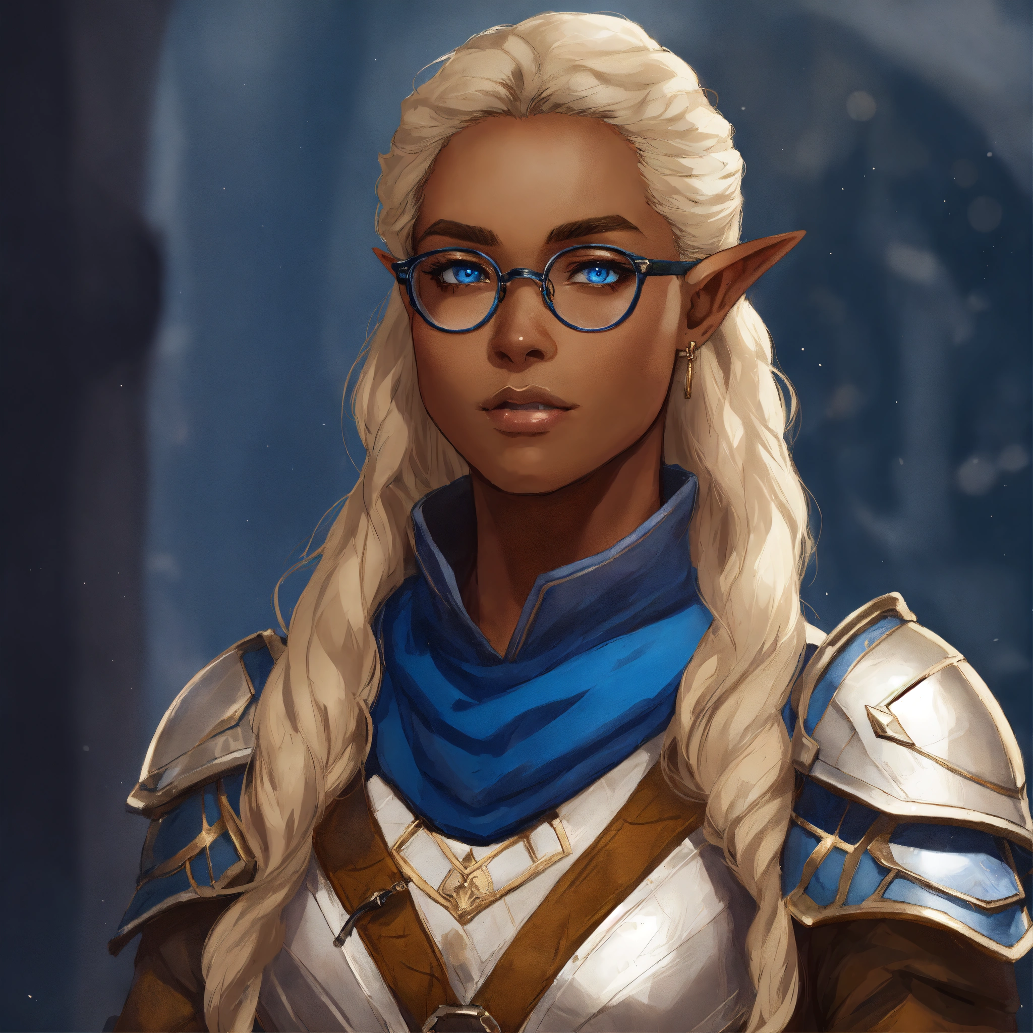 Lexica - A very brown skinned half elf woman, wearing glasses with deep ...