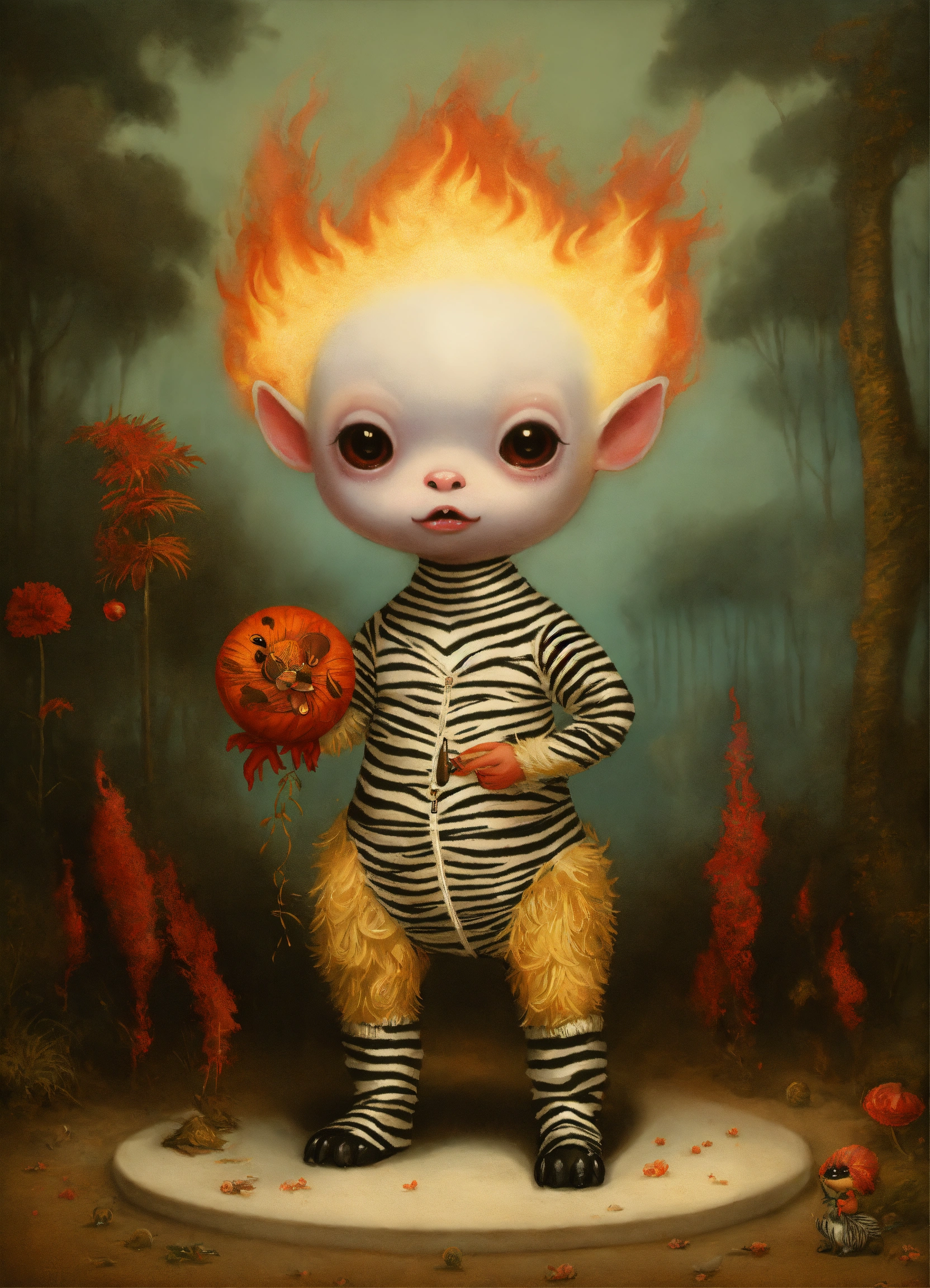 Lexica - An adorable monster in a zebra in flames by mark ryden