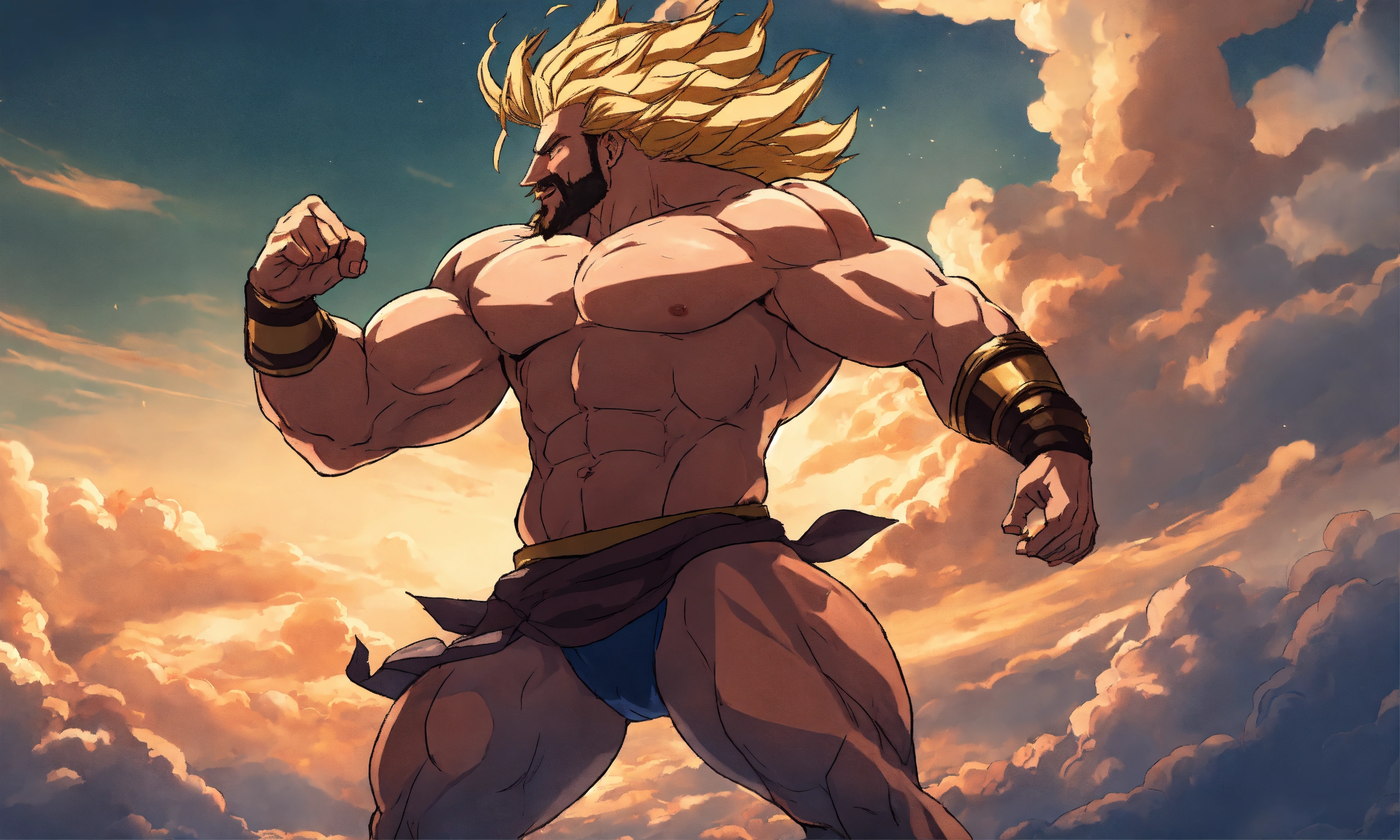Lexica - Hercules wrestling Antaeus in the sky, anime style, super saiyan