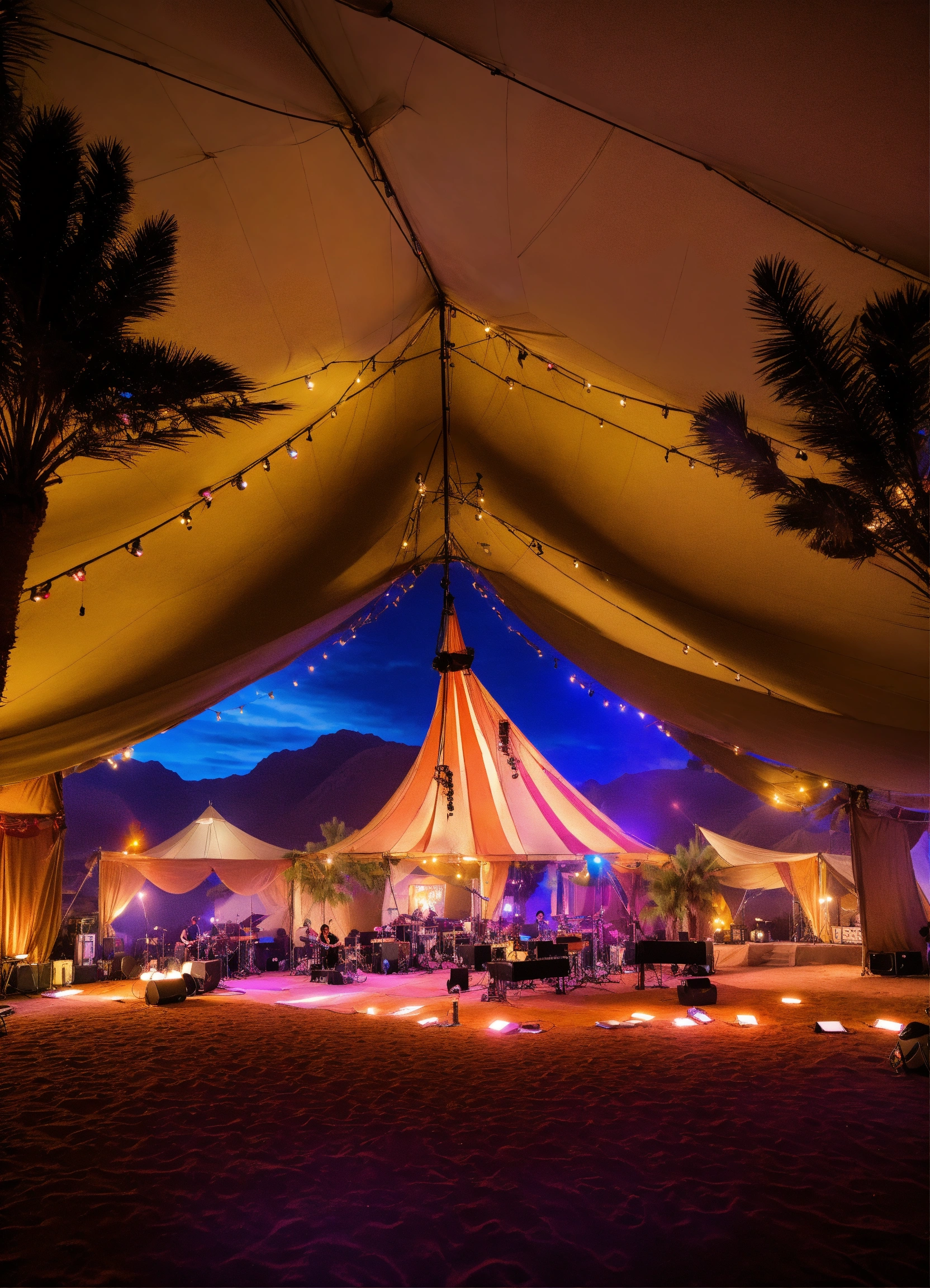 Lexica - Elegant desert Arabian tent themed outdoor concert stage with ...
