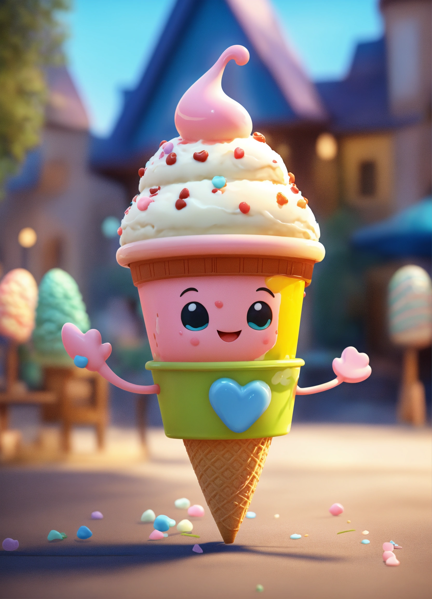 Lexica - Cartoon character a cute ice cream with arms hands and legs ...