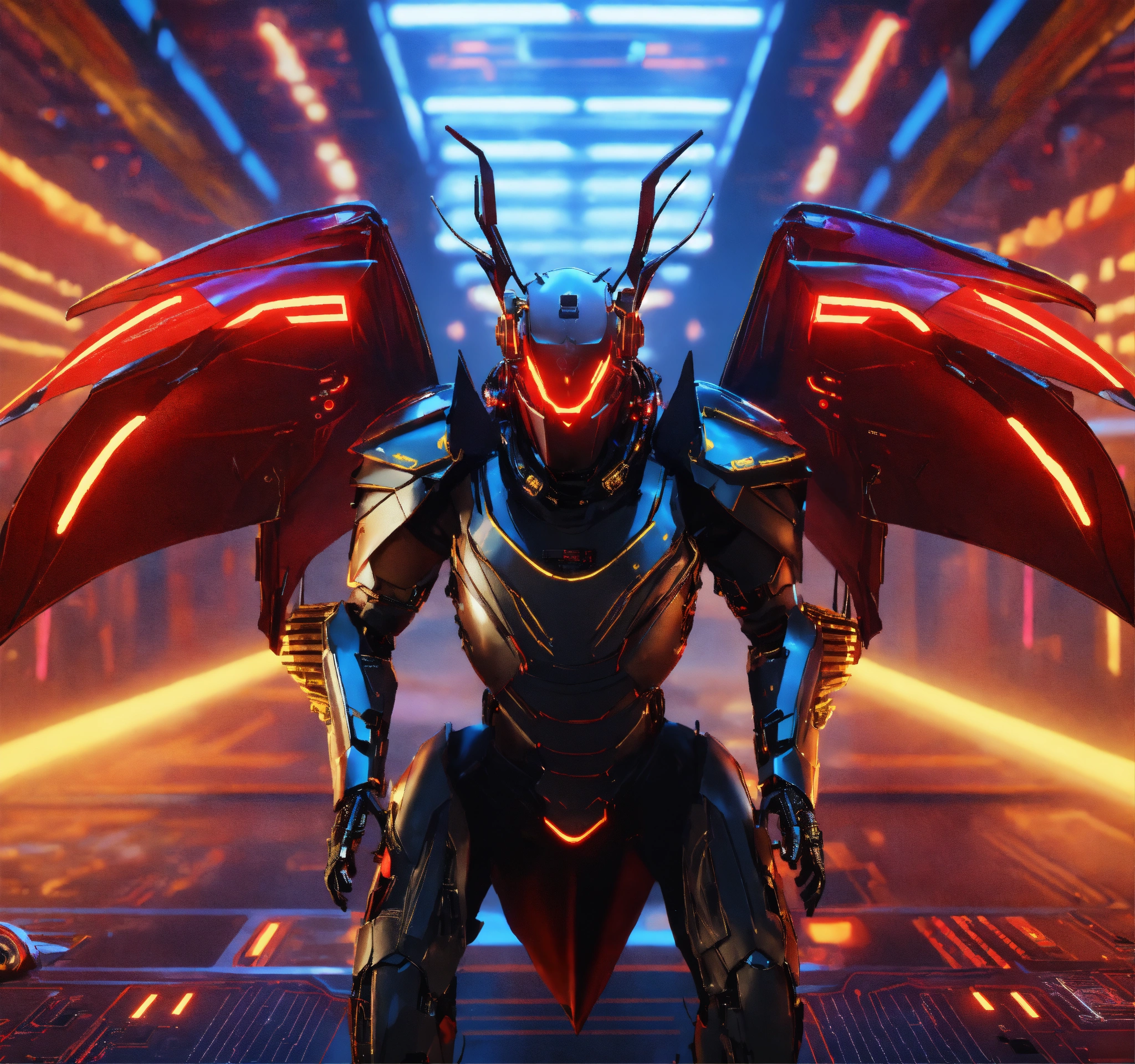 Lexica - Zoom out of standing black cockroach face humanoid with red ...