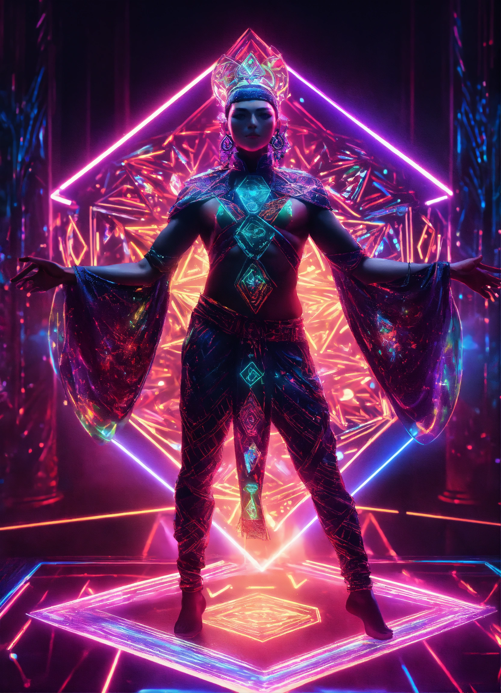 Lexica - Digital Shaman Dancer dancing in diamond and shimmer black ...