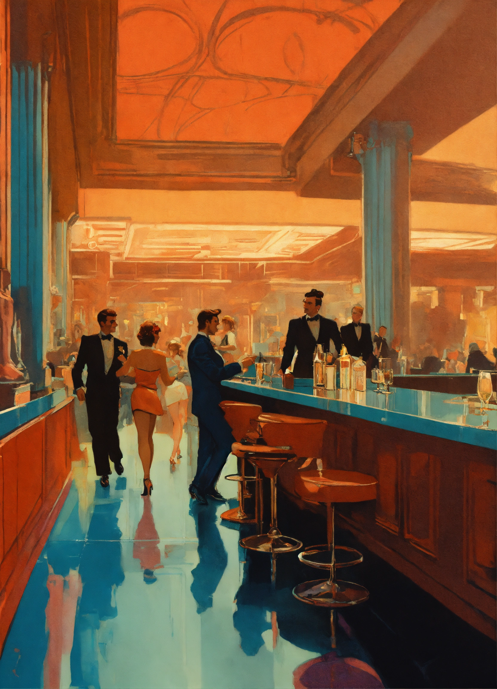 Lexica - "italian dancing in a club" by syd mead, cold color palette ...
