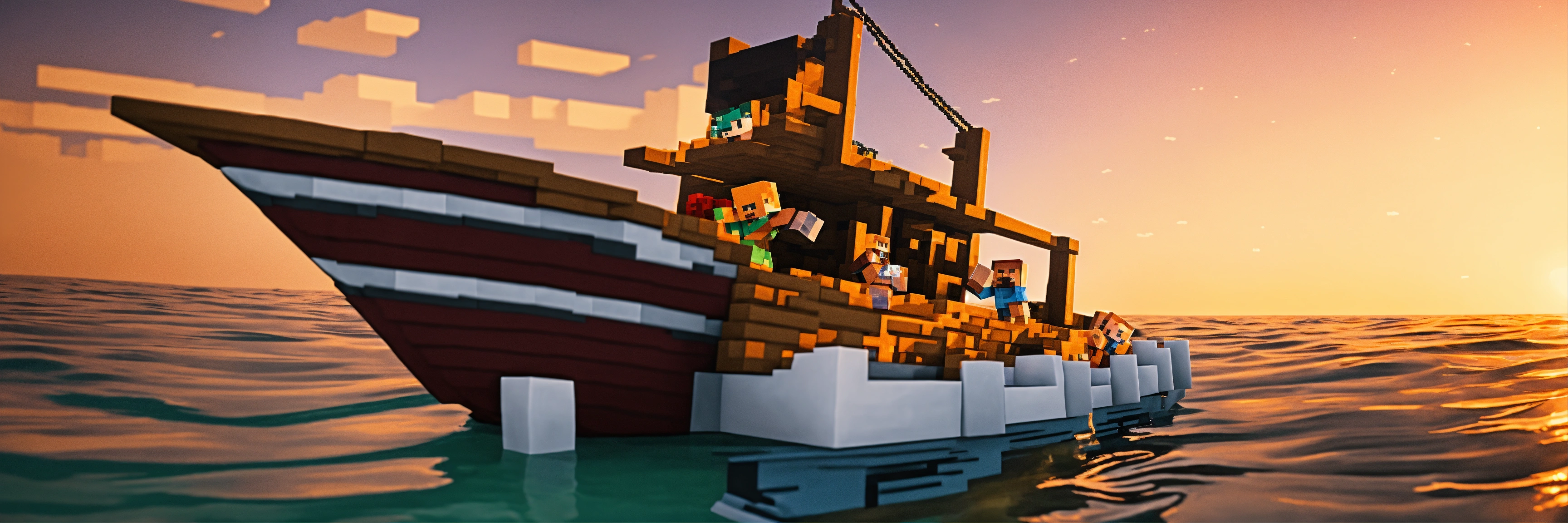 Lexica - A minecraft boat with minecraft players fighting each other