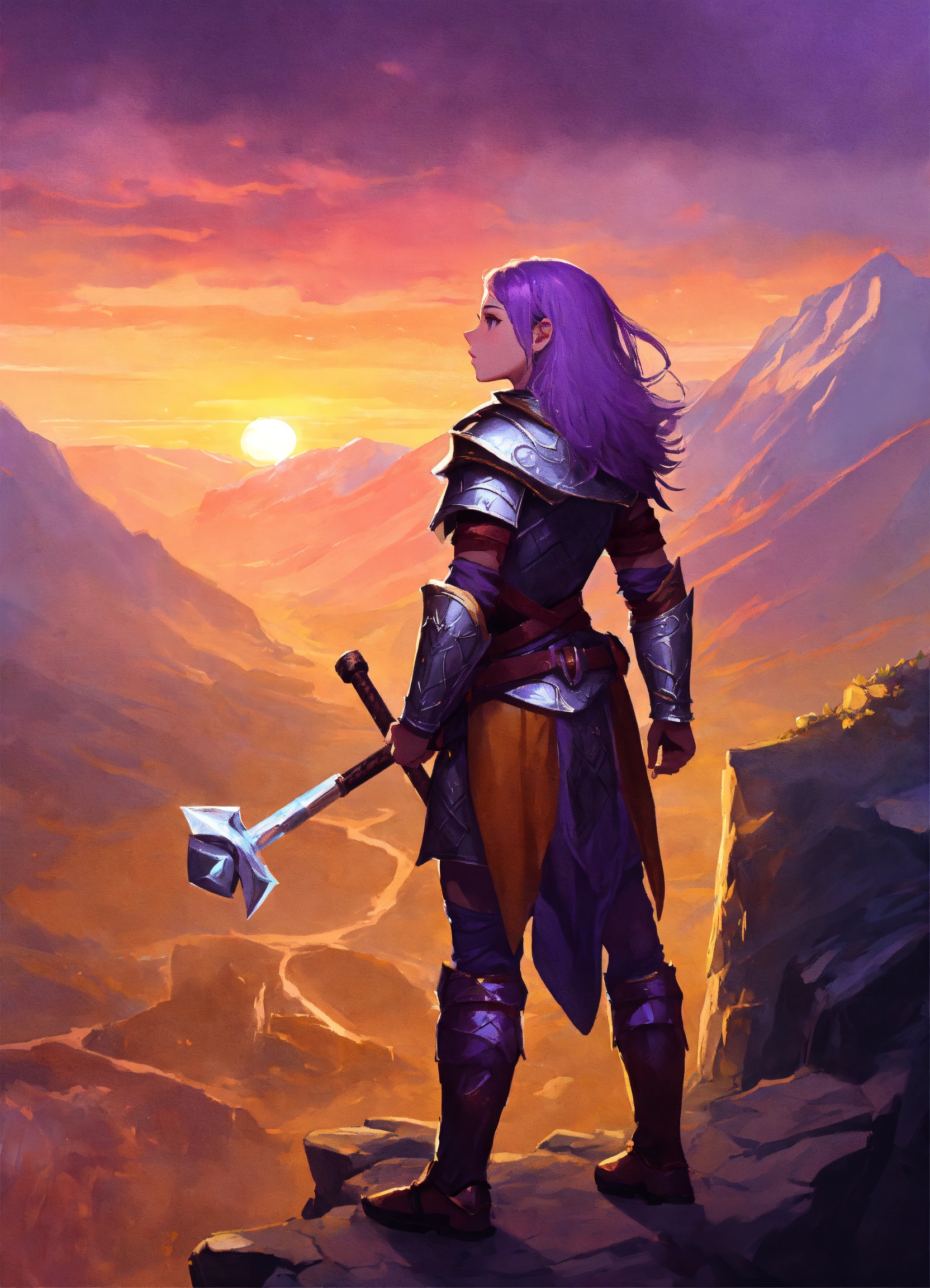 Lexica - Female short sturdy Dwarven Cleric, with purple hair, wearing ...