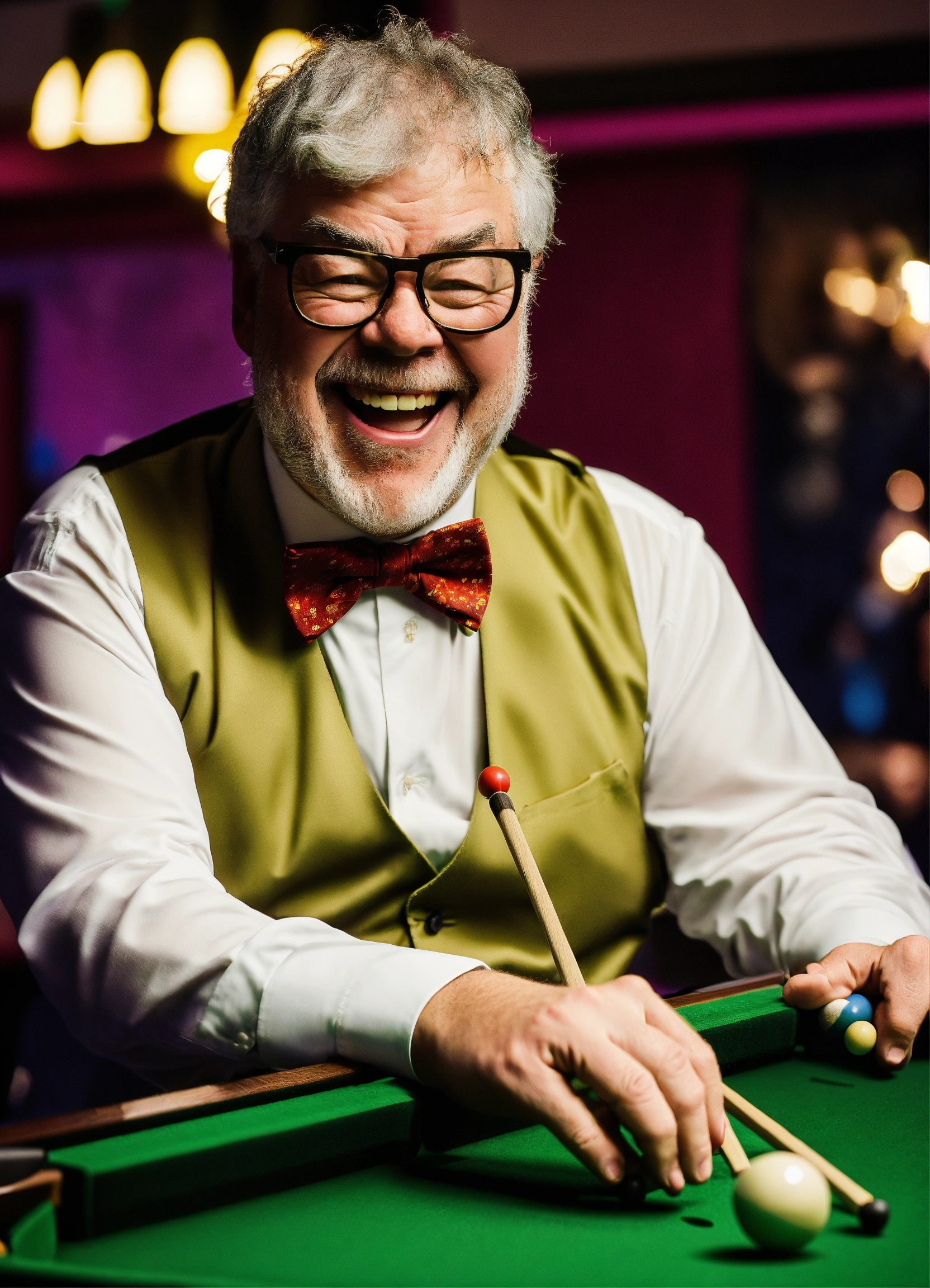 Lexica - Matthew Kelly playing snooker with a tiny snooker cue, wearing ...