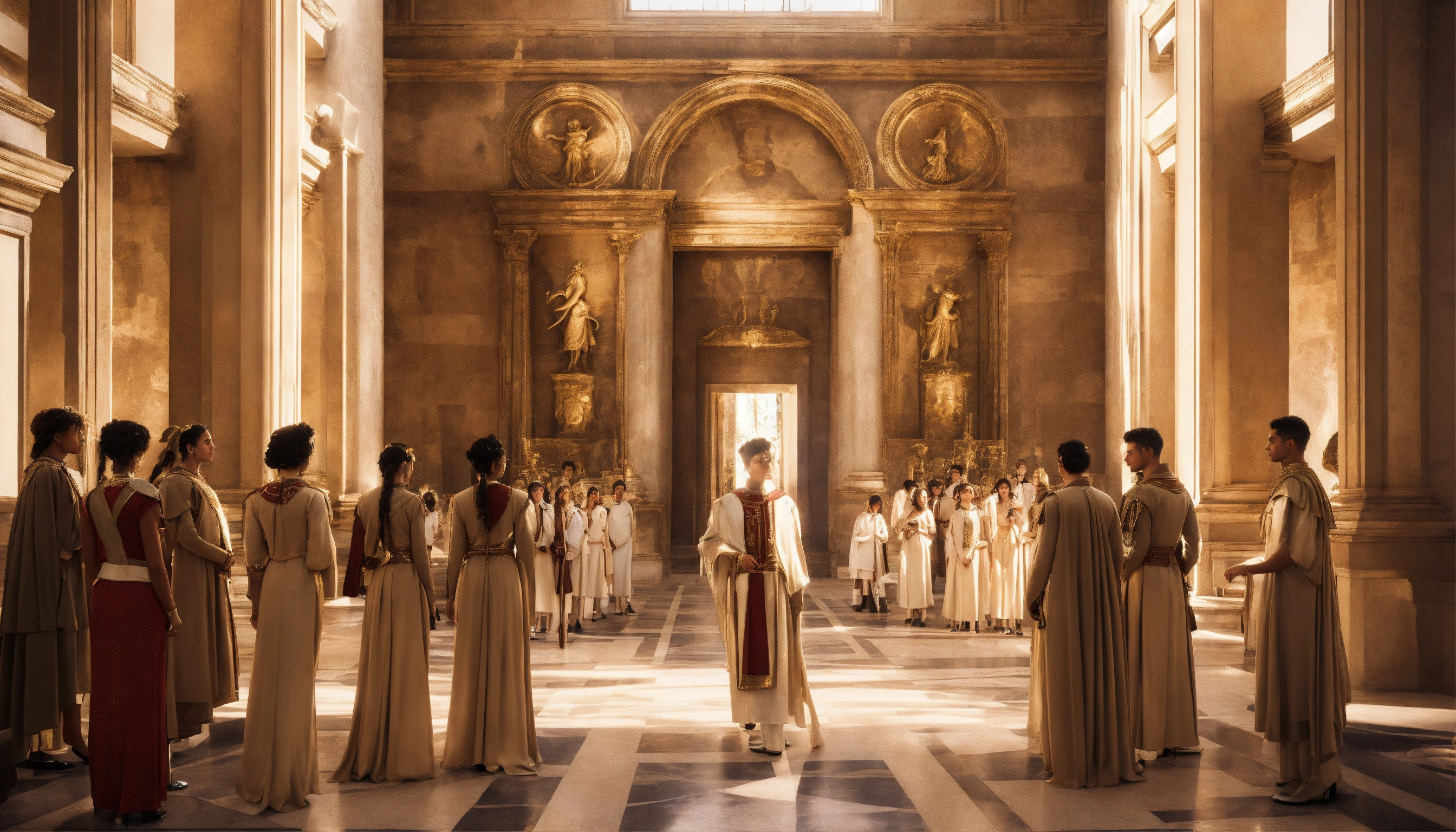 Lexica - Epic futuristic school photo of many wihte nobles in splendid ...