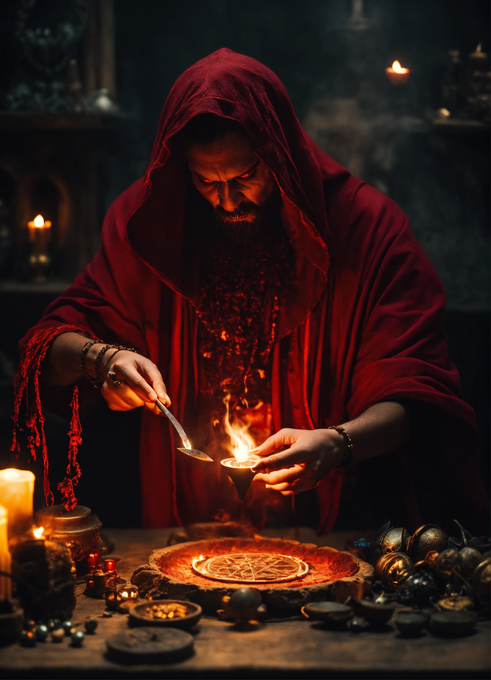 Lexica - A demon sorcerer making a talisman. Evil vibes. Creepy aura ...
