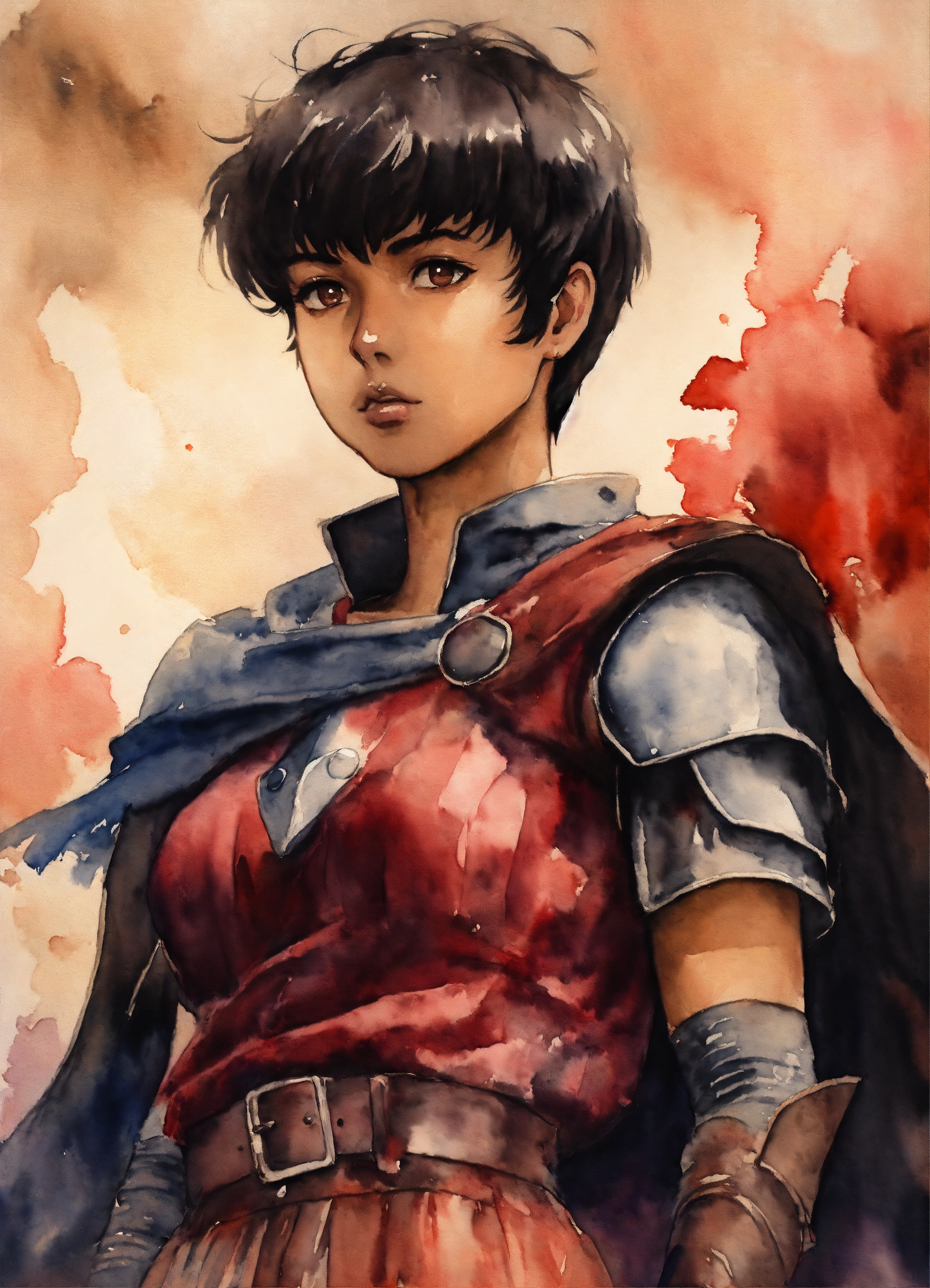 Lexica - Full body Watercolor art of Casca from Berserk, brown skin ...