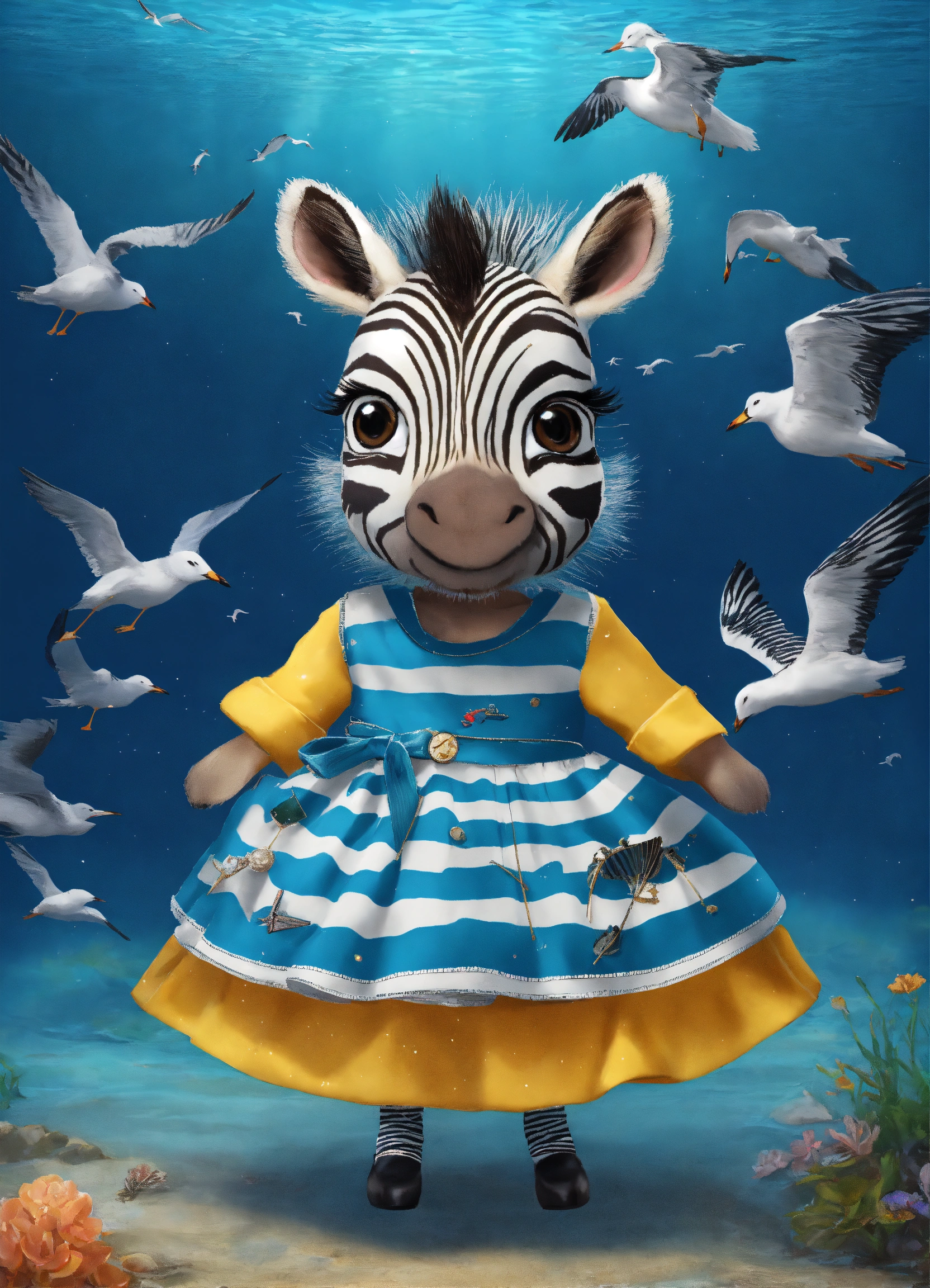 Lexica - Cute baby zebra in a dress, looking at the clock, what time is ...