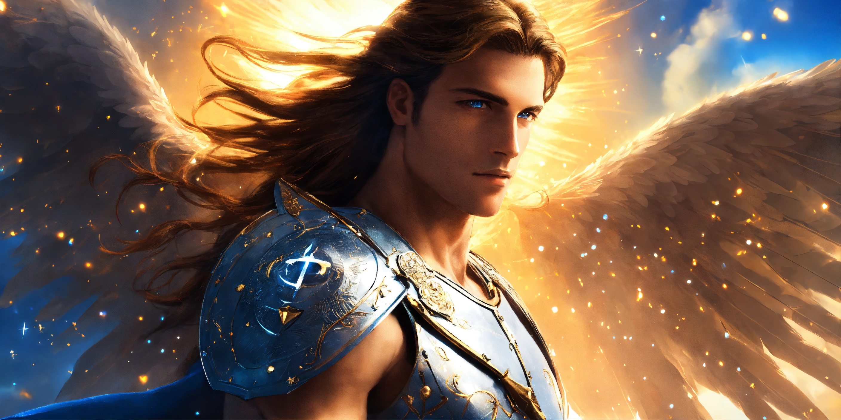 Lexica - A beautiful male warrior angel with light eyes and light long ...