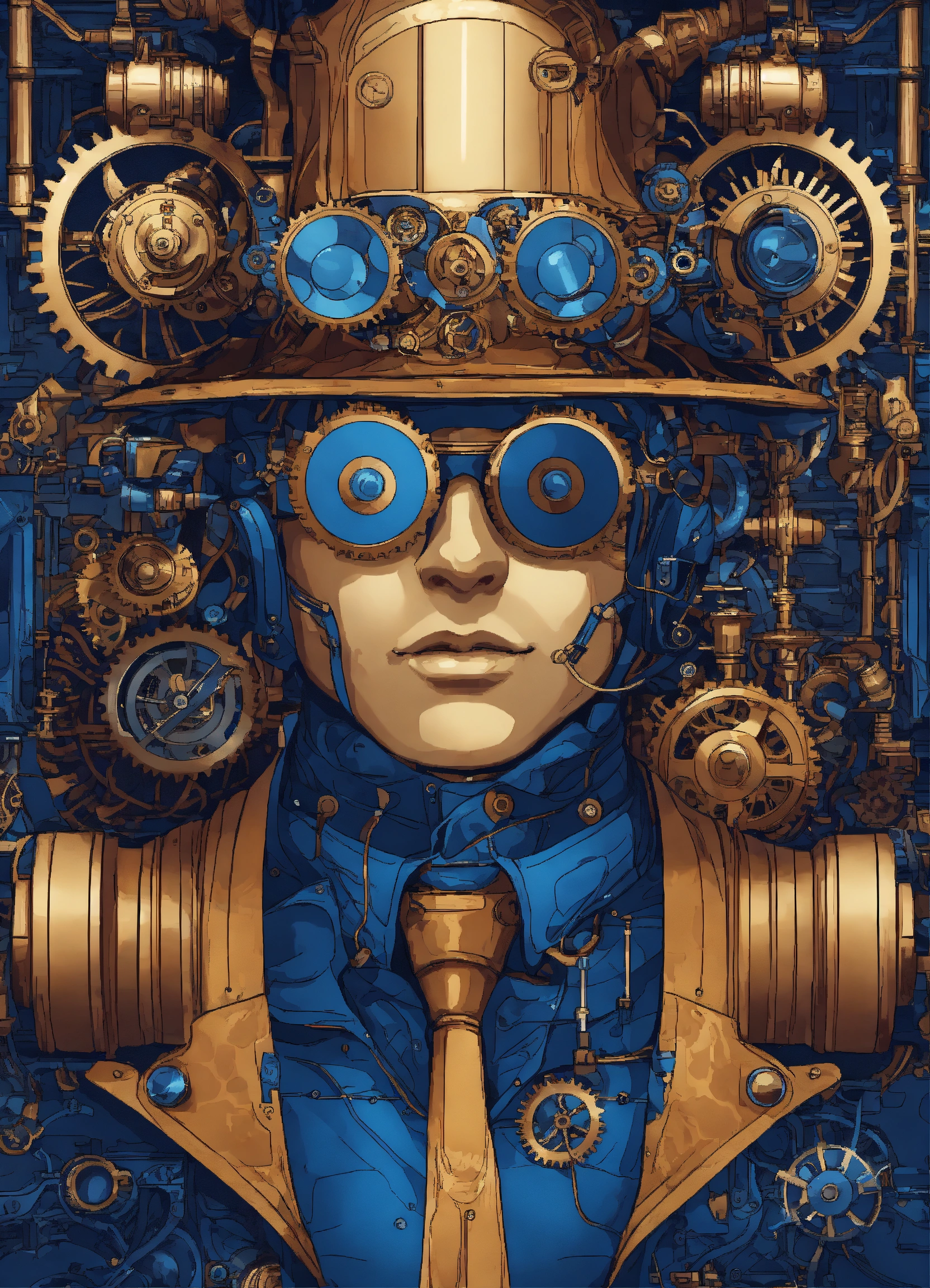 Lexica - Portrait of a mant steampunk, indigo blue, colorful ...