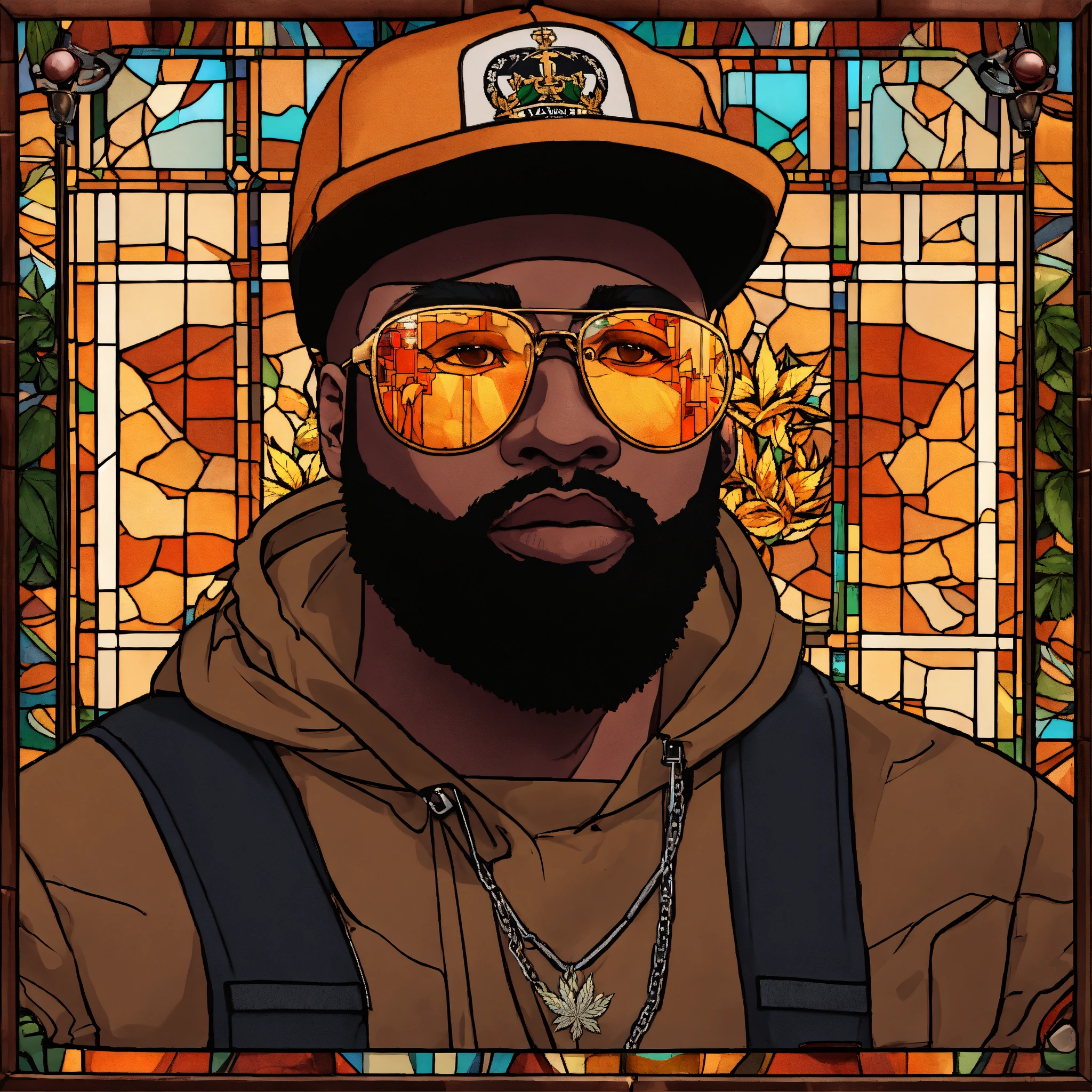 Lexica - HD, 4K, Background is a stained glass with images in the ...