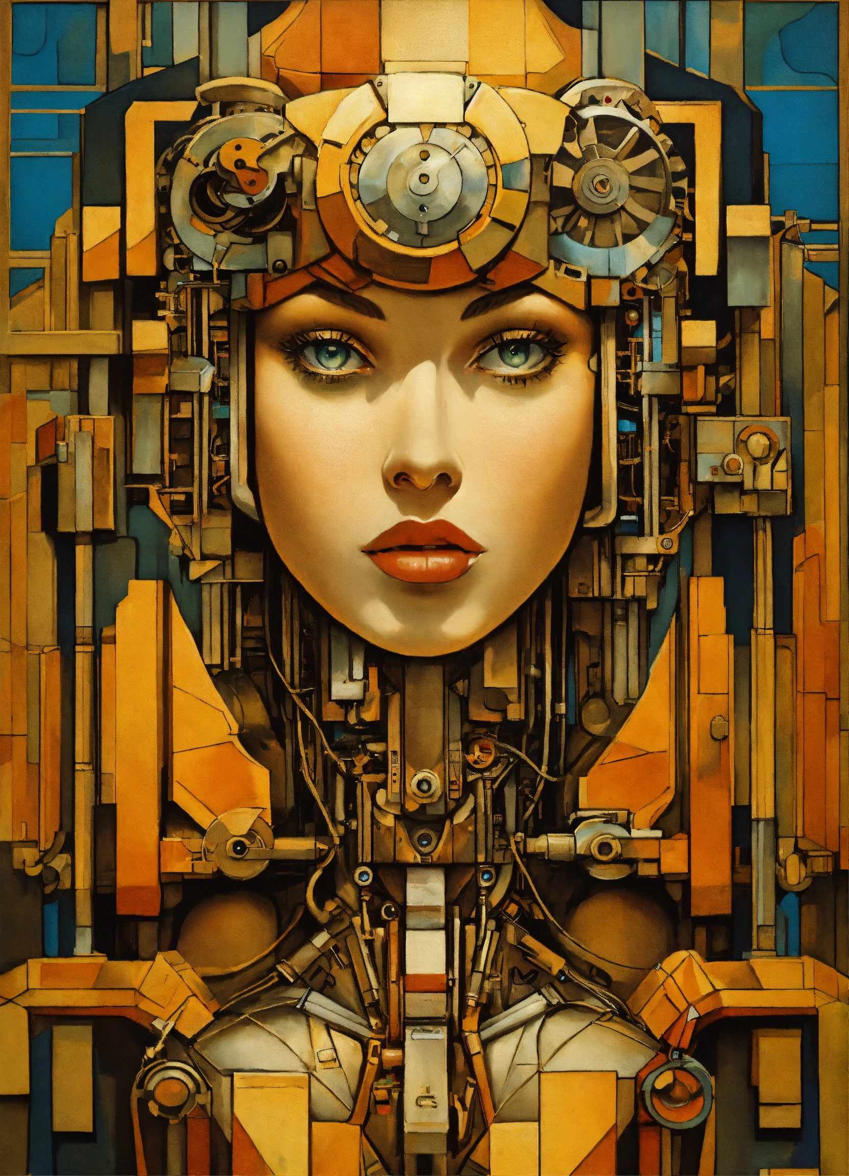 Lexica - Metropolis art cubism of a mechanical female tshirt.