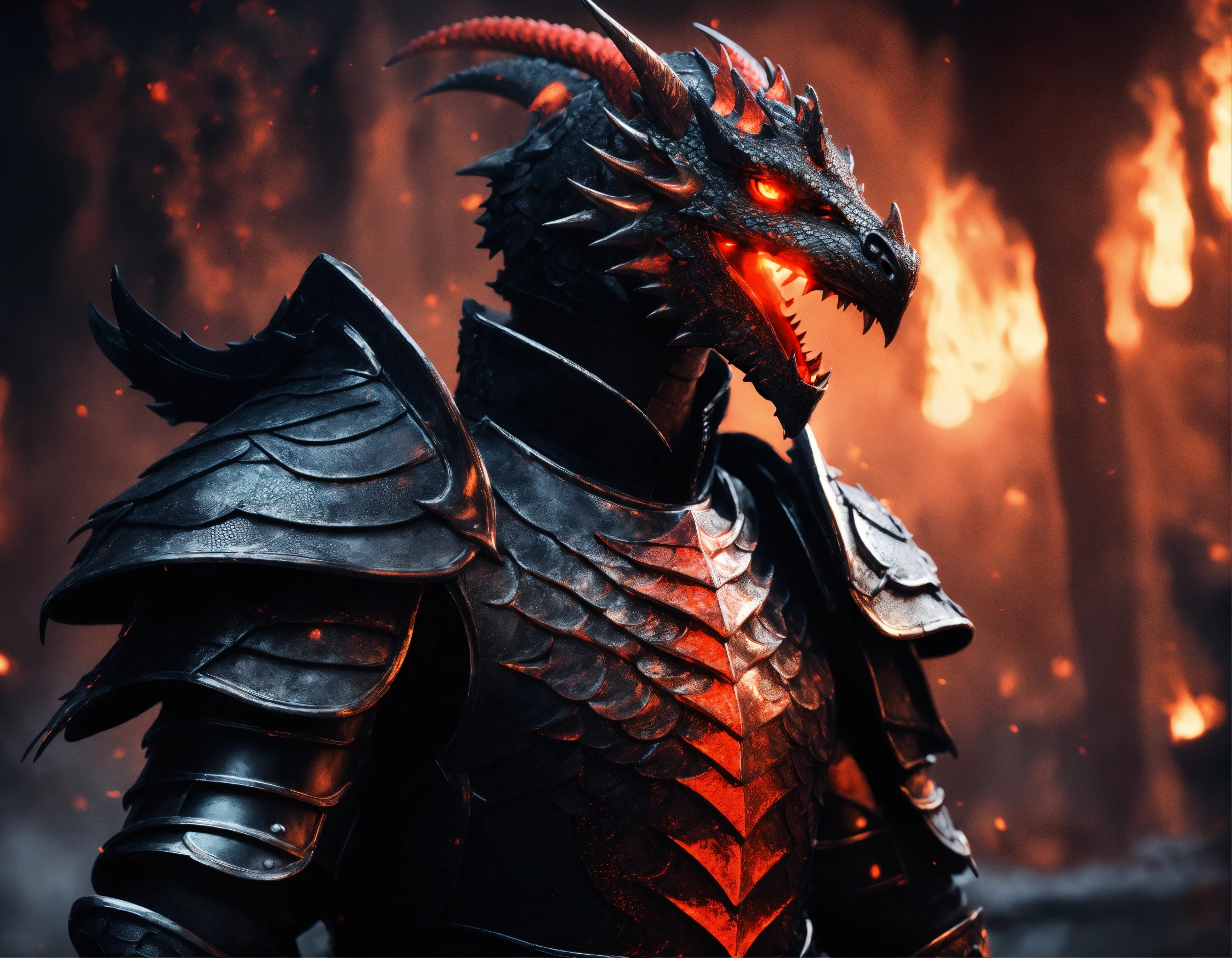 Lexica - Glowing red eyes knight with a black armor, the chest should ...