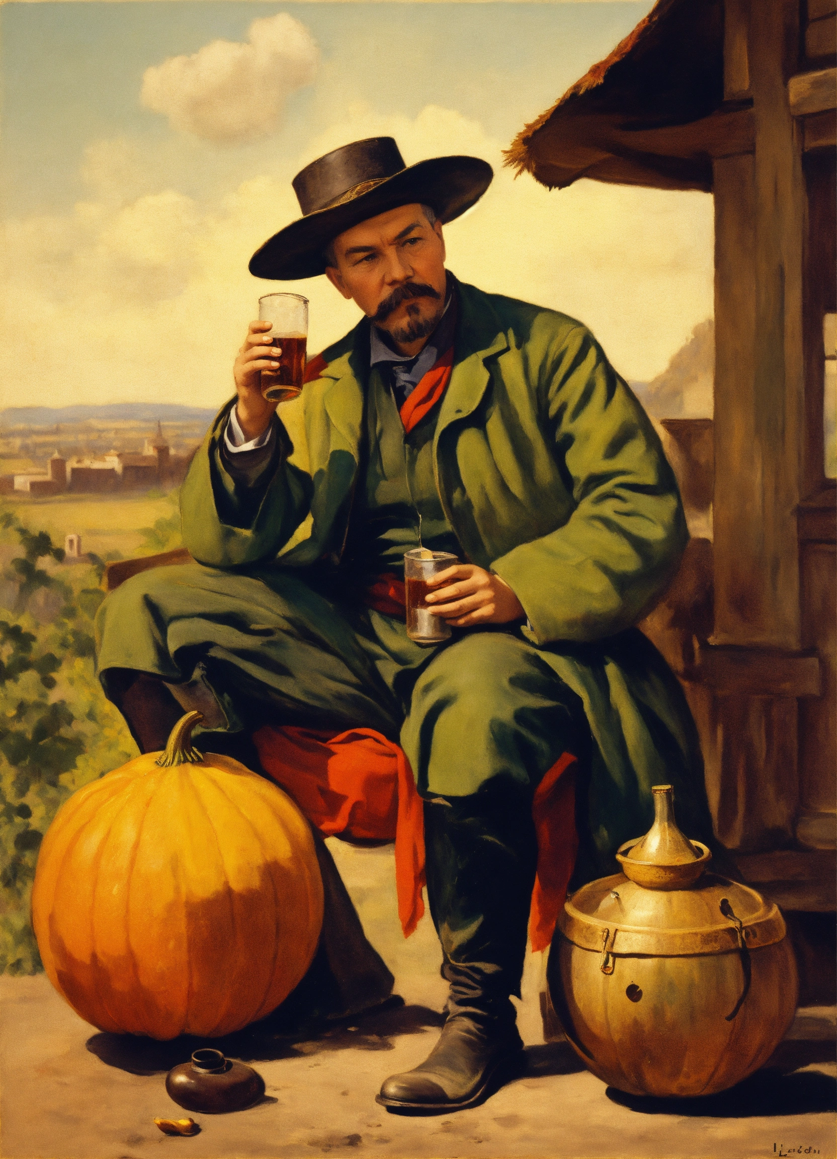 Lexica - Illustration Lenin dressed as a gaucho, drinking mate from a gourd