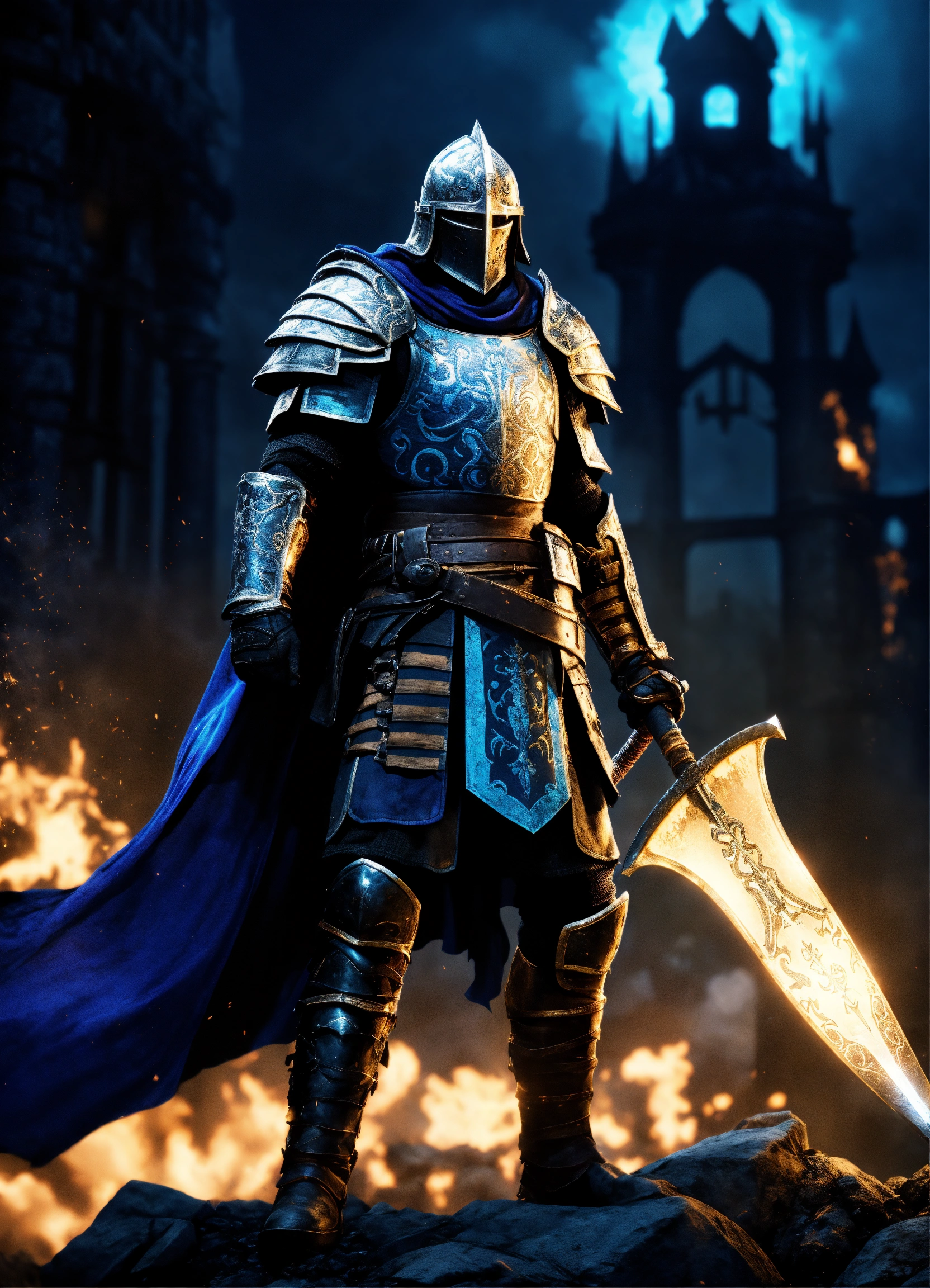 Lexica - For honor warden with black armor and blue cape, greatsword ...