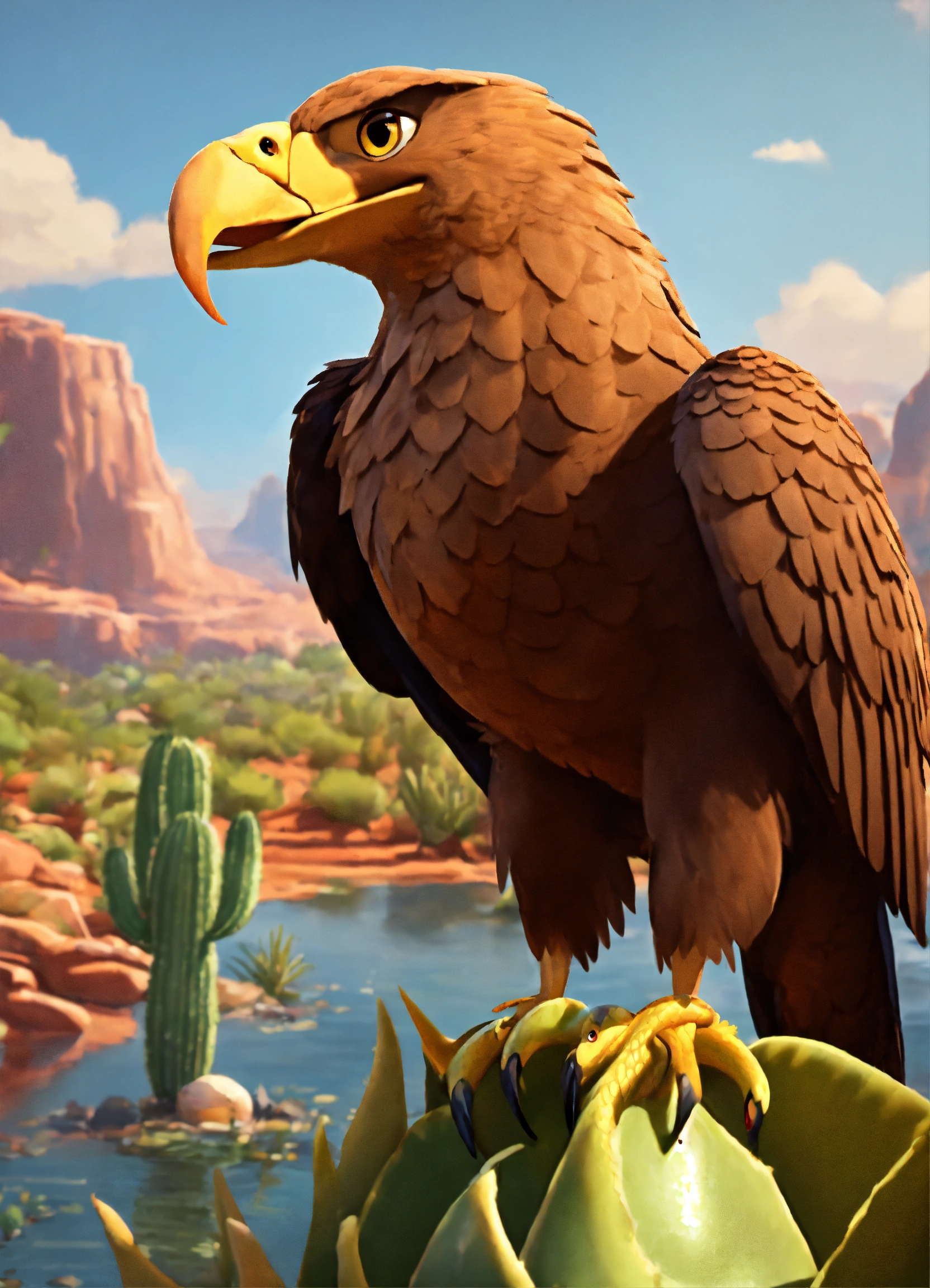 Lexica - Pixar animation of a brown Eagle eating a ((snake)), standing ...