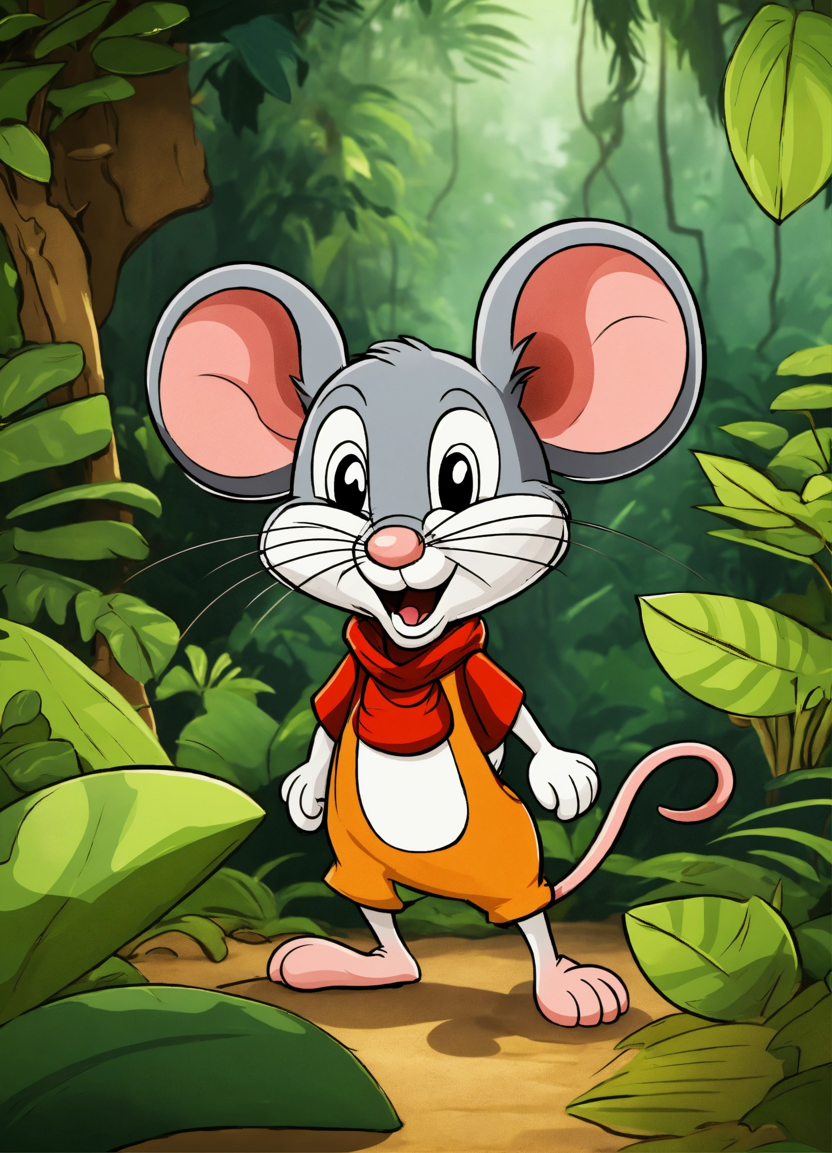 Lexica - Cartoon mouse walking in jungle