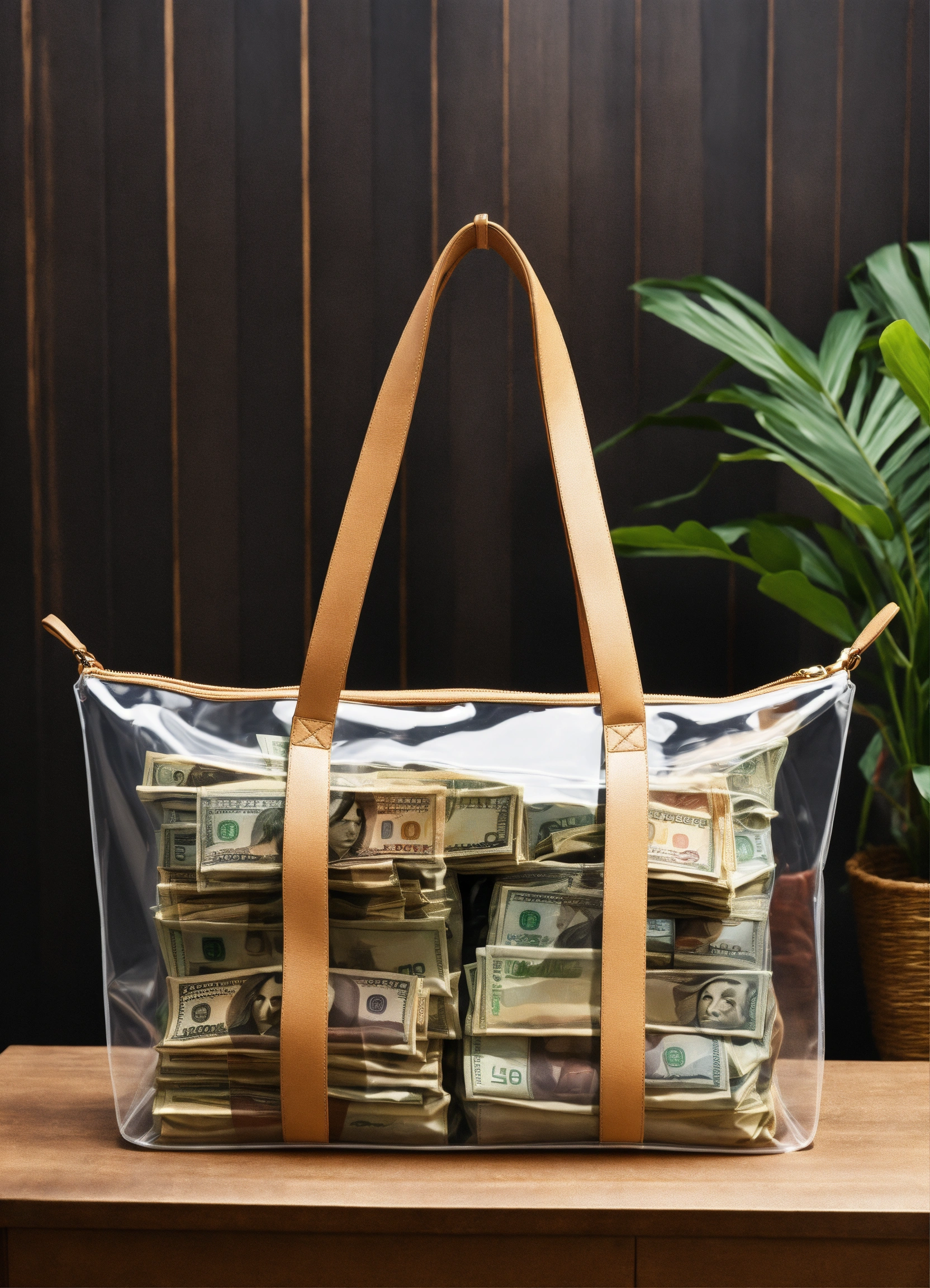 Lexica - Transparent weekender tote bag full of money, no shine in ...