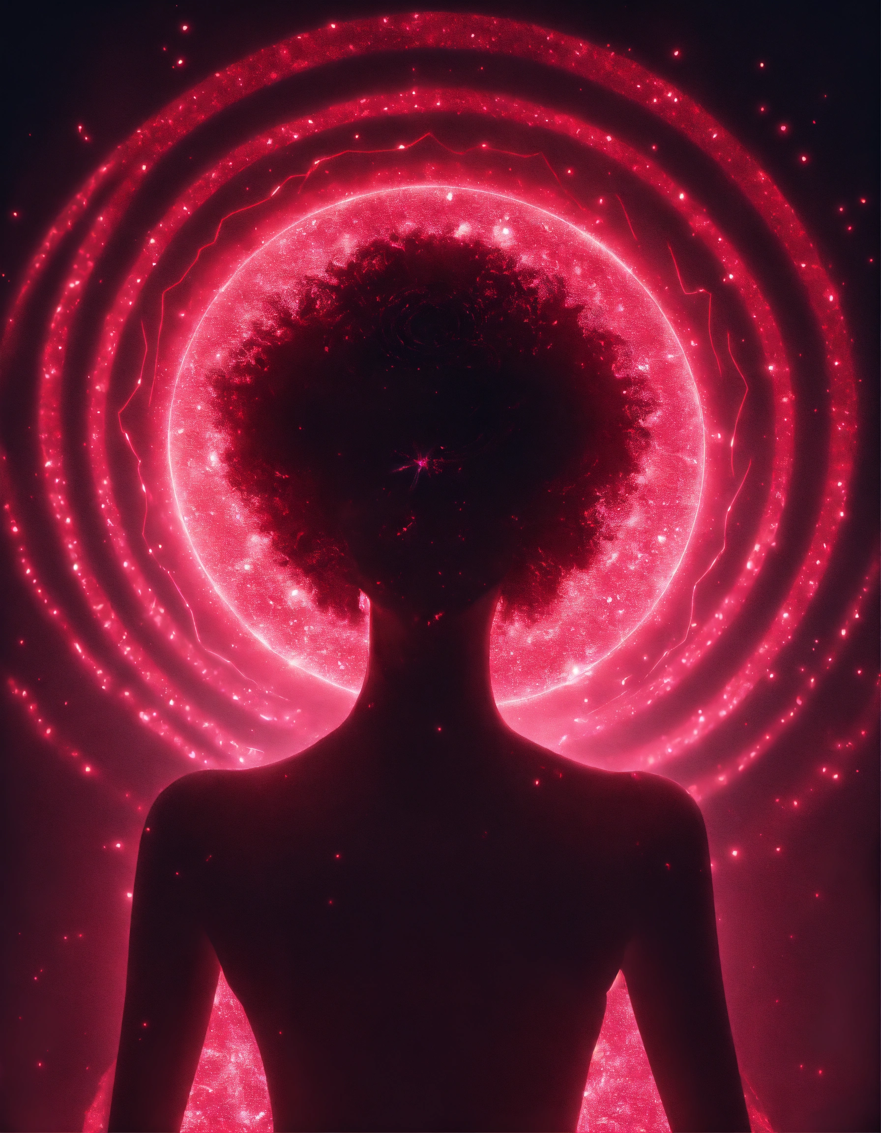 Lexica - Drawing of a female human dark silhouette with a ruby-colored ...