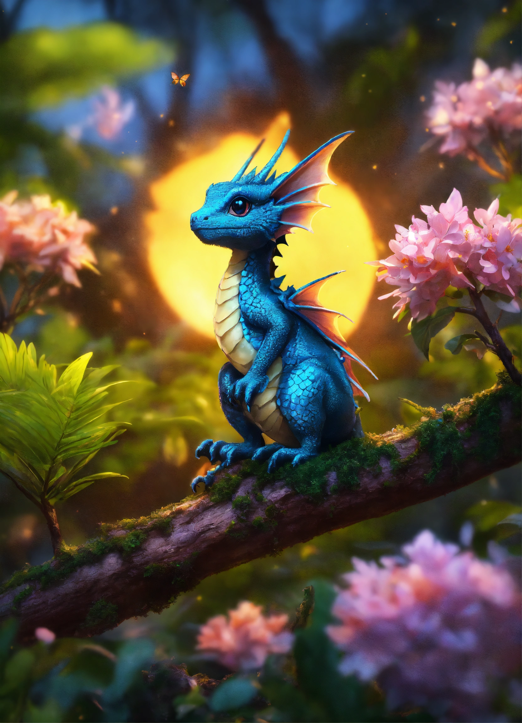 Lexica - A beautiful baby dragon with beautiful wings sitting on a limb ...