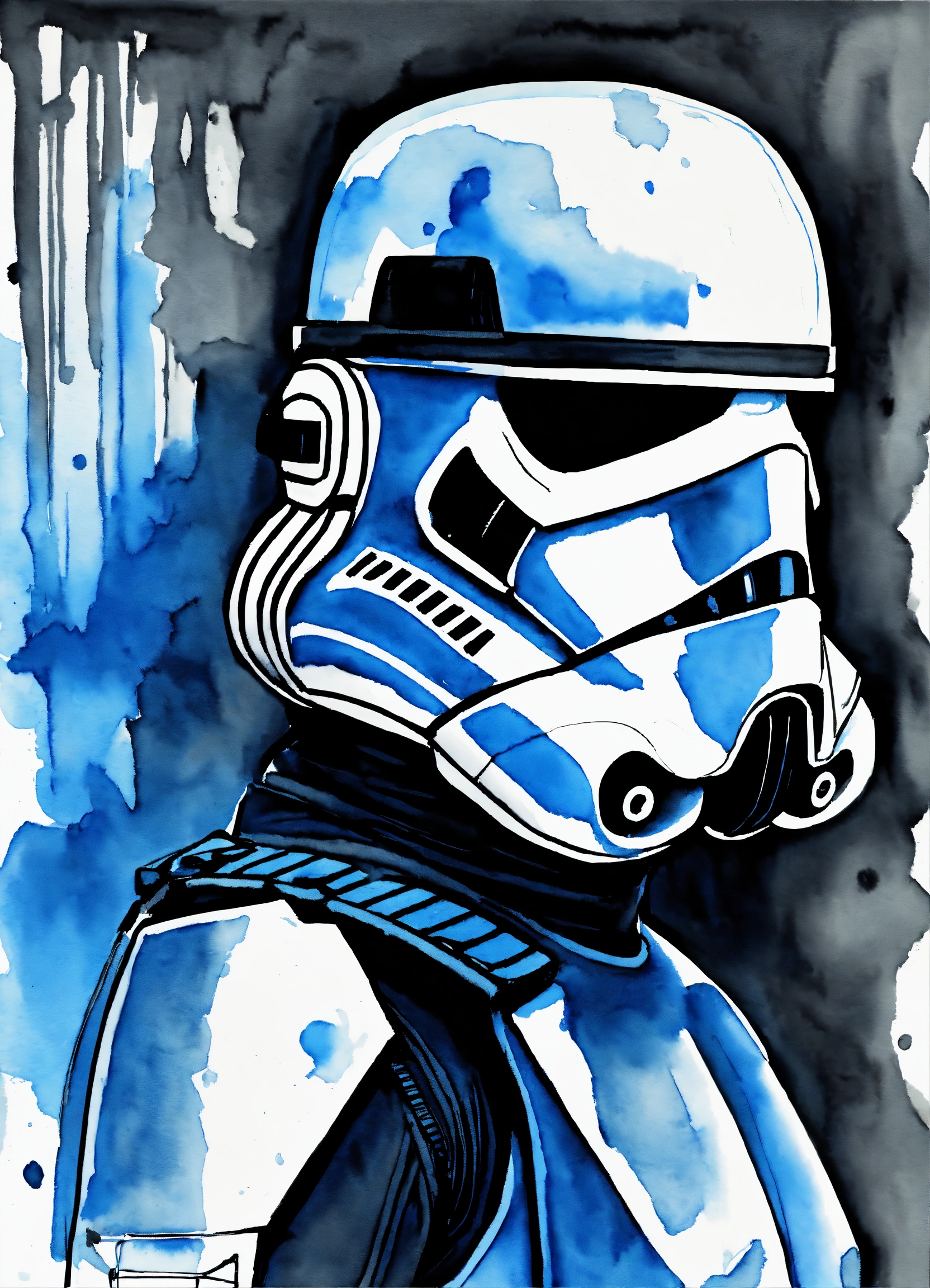 Lexica - Ultra-cyberpunk, stormtrooper, blue-black, watercolor painting ...