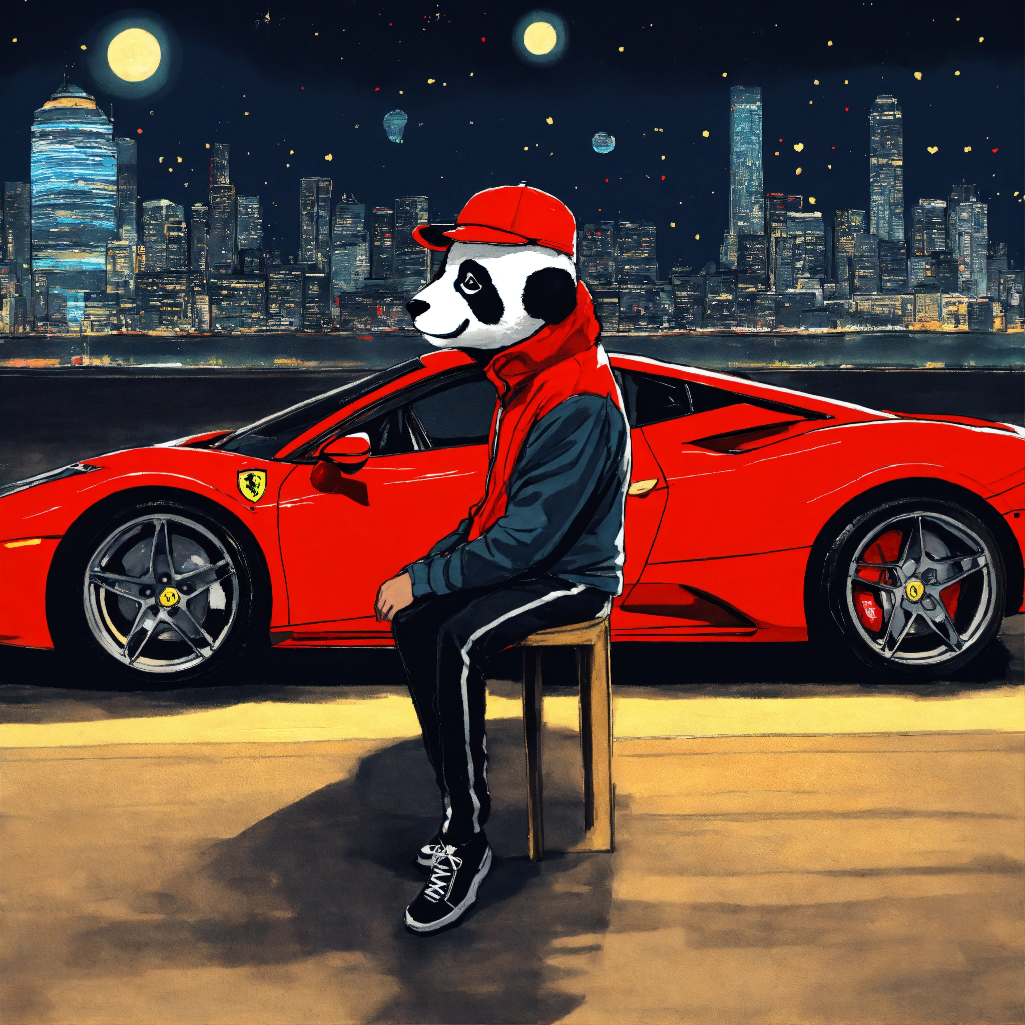 Lexica - Drawing of a panda with flow. wear a flat back cap. This one ...