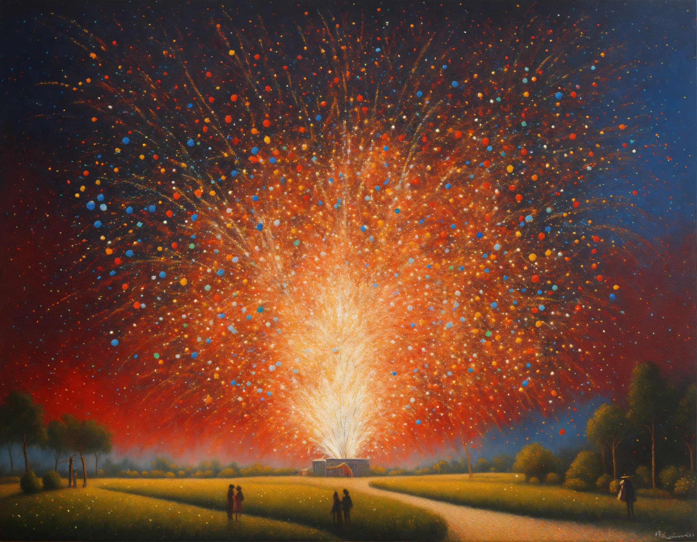 Lexica - Surrealist oil painting pointillism fireworks