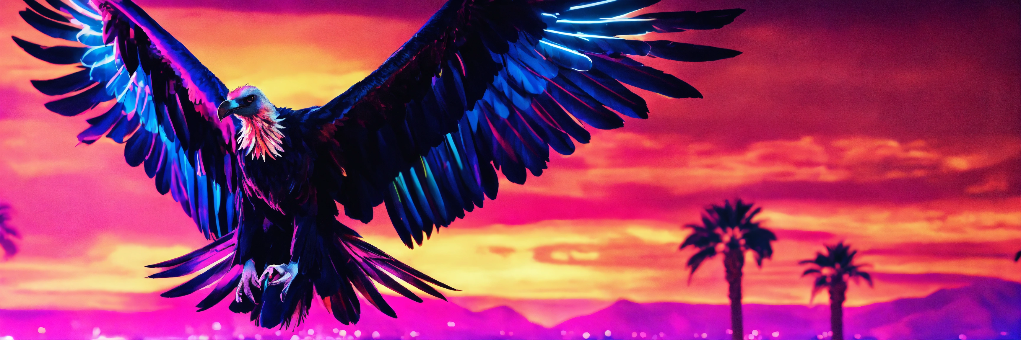 Lexica - Vulture with outstretched wing, neon light, las Vegas aesthetic
