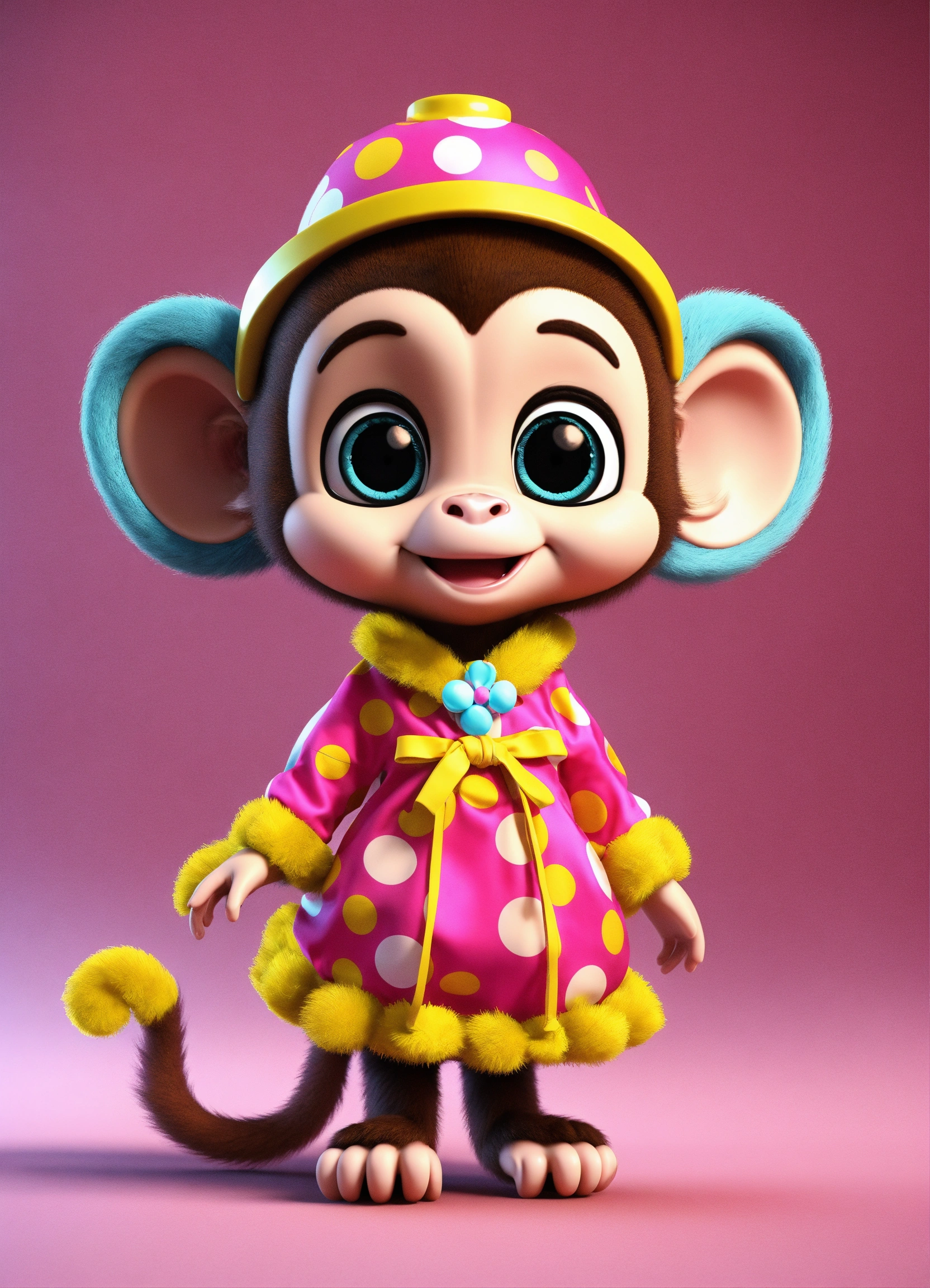 Lexica - A cute happy 3D model baby monkey character wearing polka dots ...