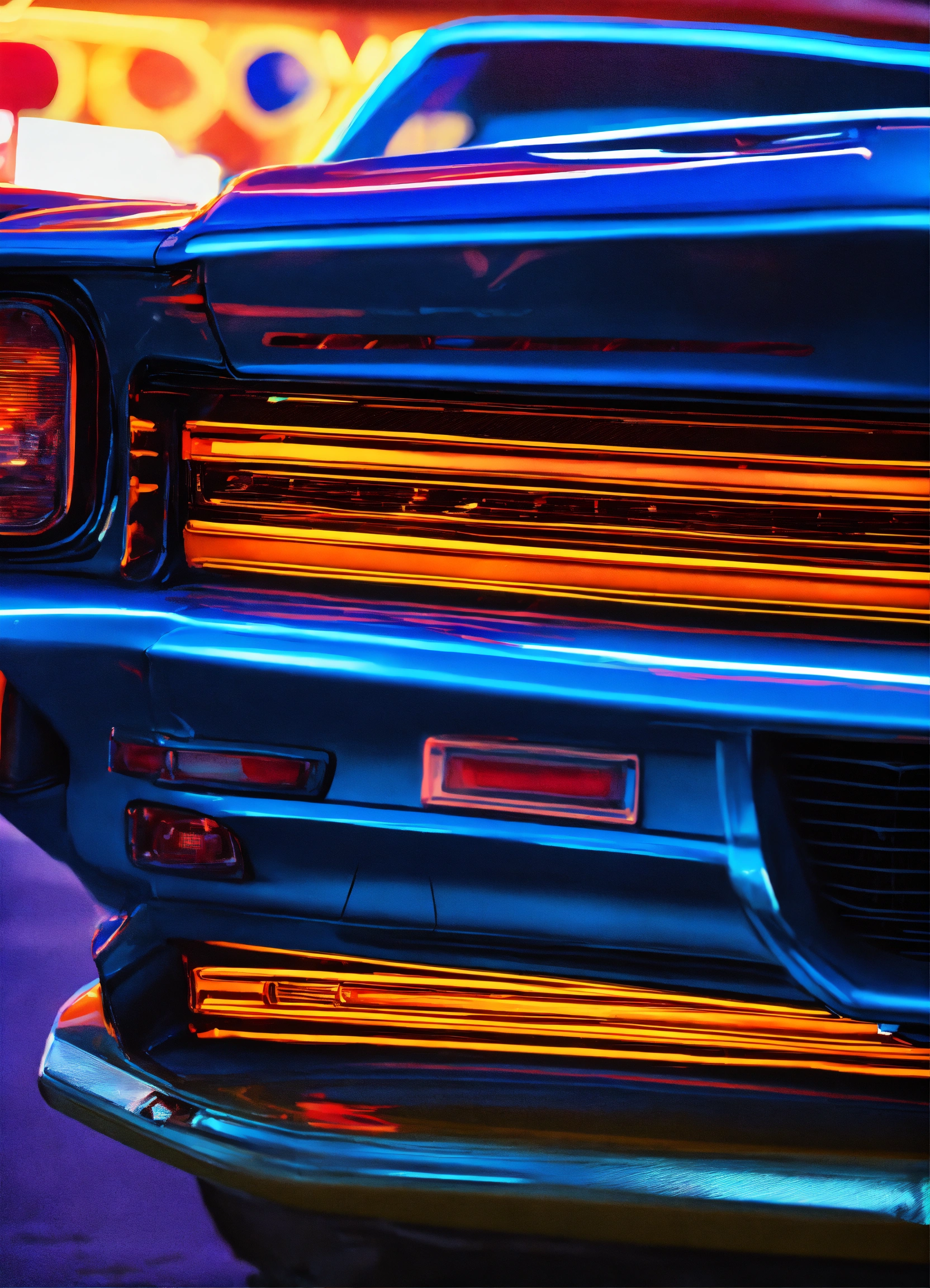 Lexica - A blue muscle car, neon, high detailed