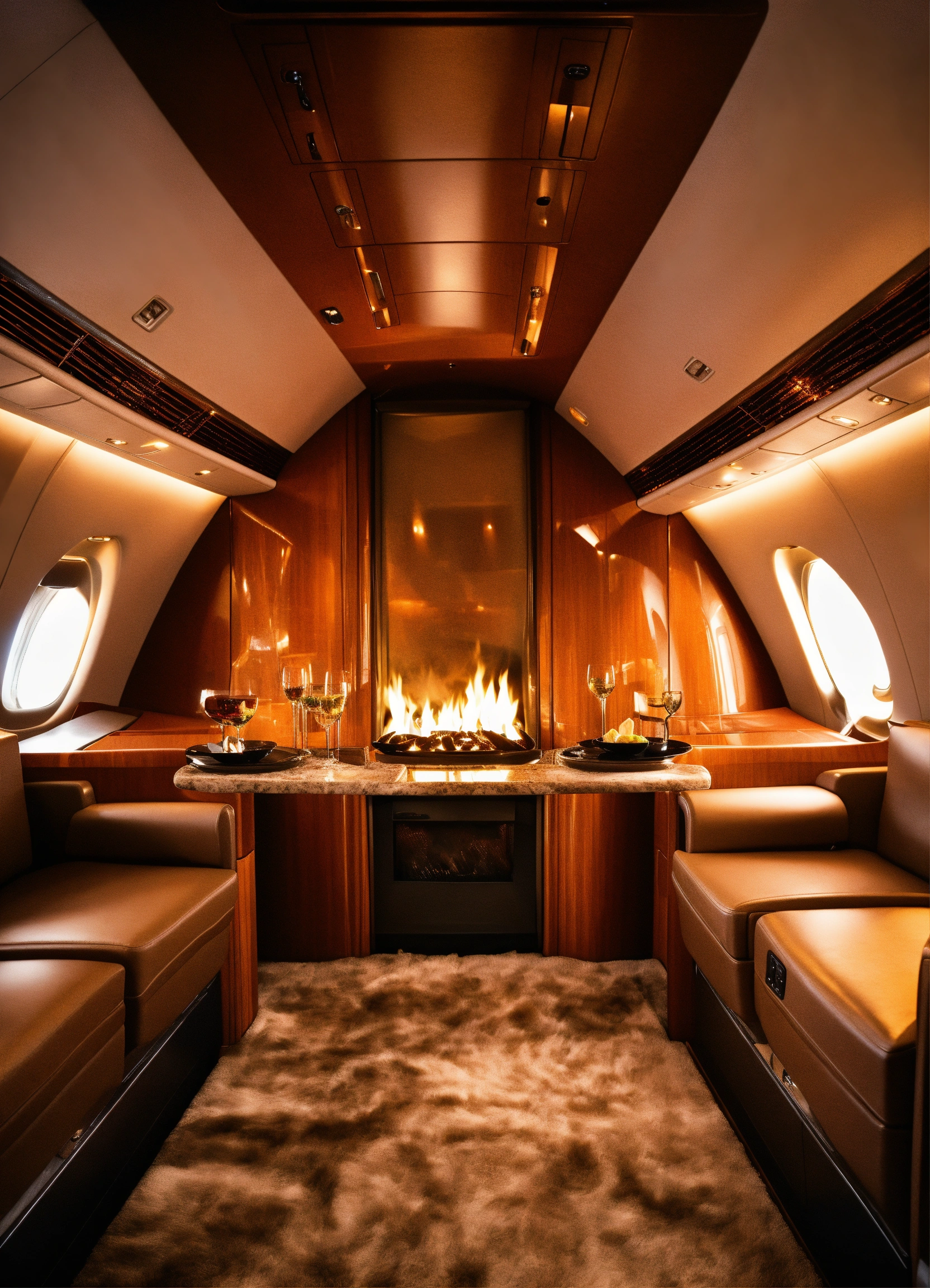 Lexica - Luxury first class airplane interior fireplace