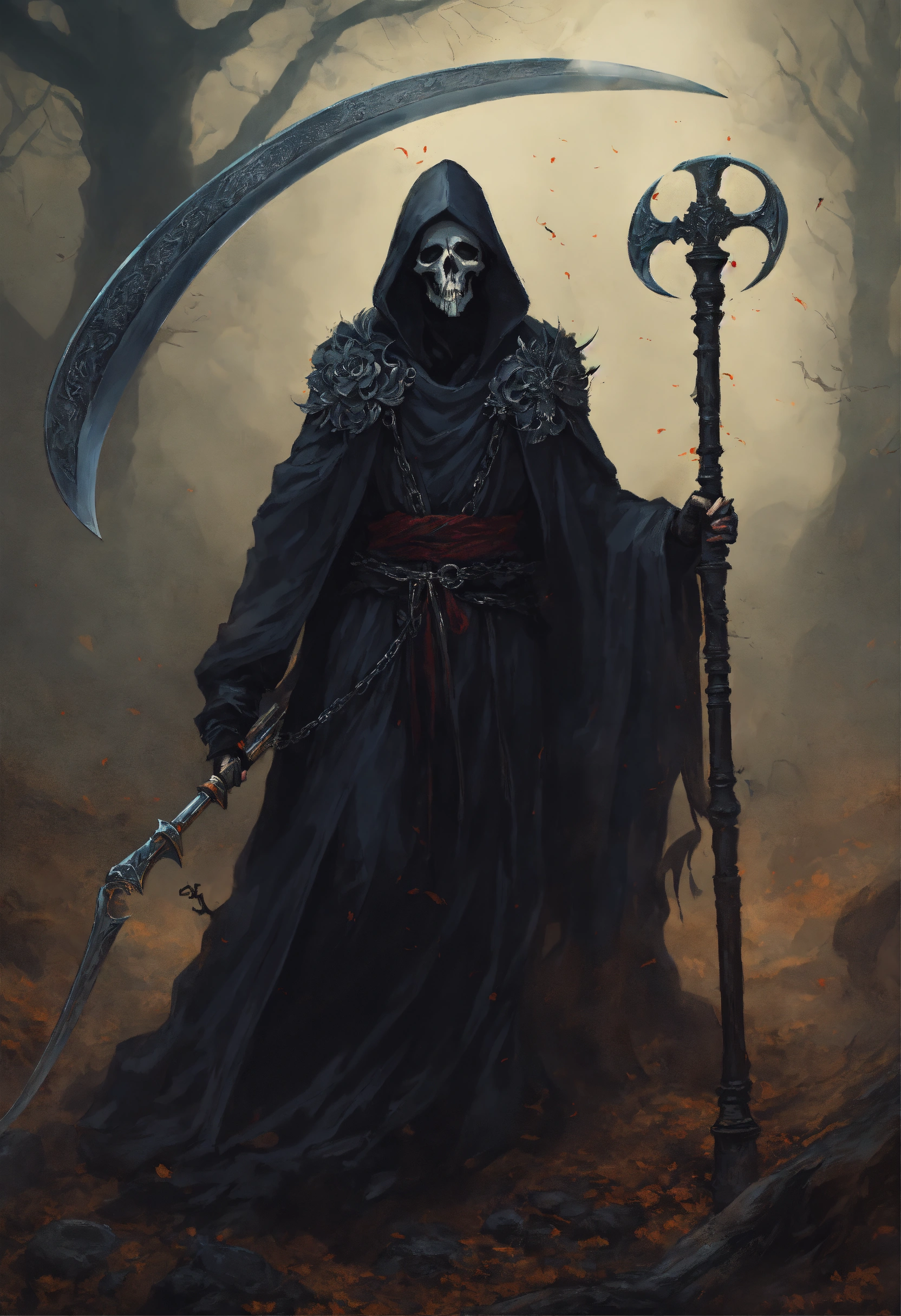 Lexica - The grim reaper with scythe, flowing robes, surrounded by ...