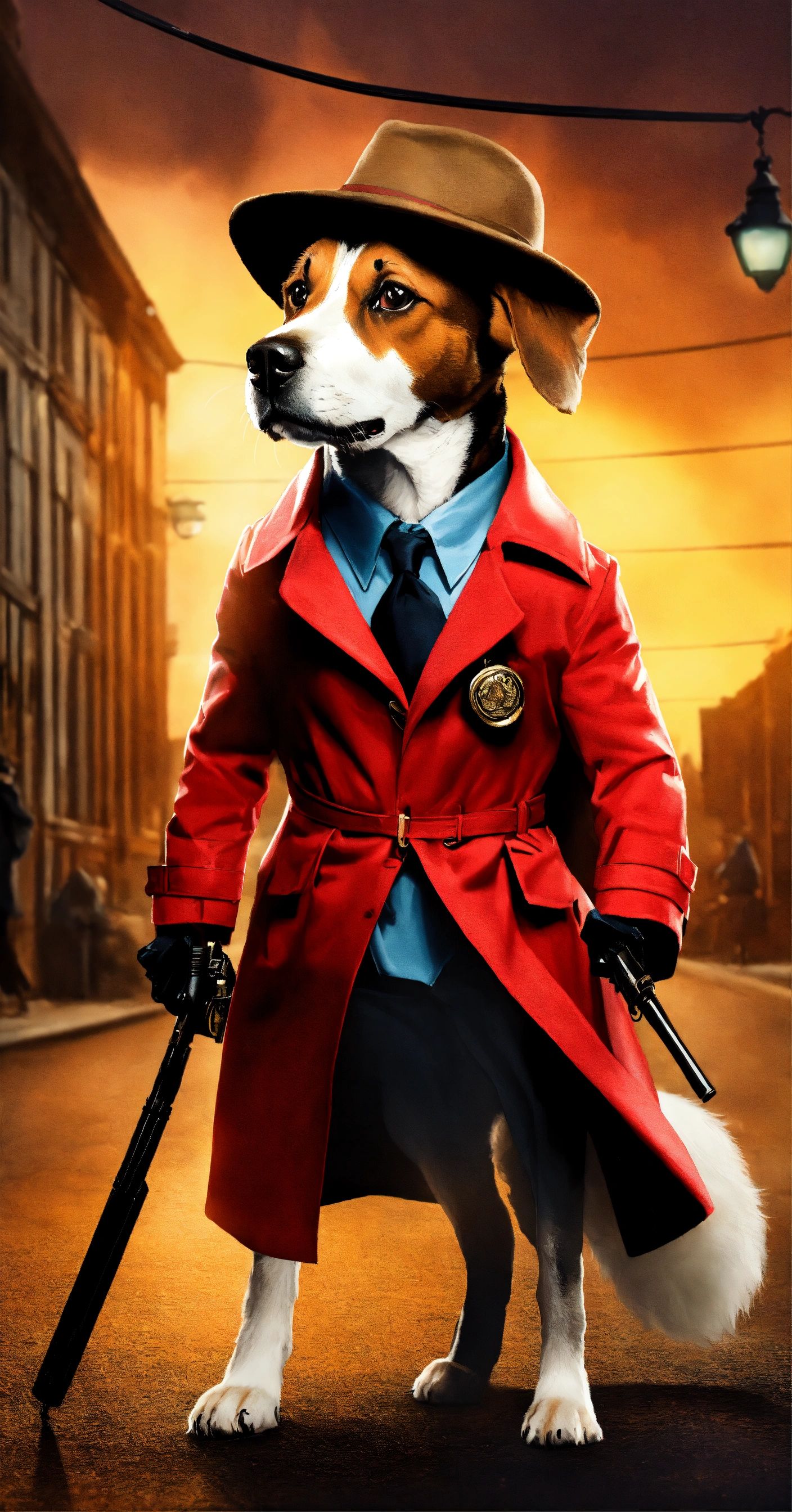 Lexica - Create an image of a dog as a fearless superhero detective ...