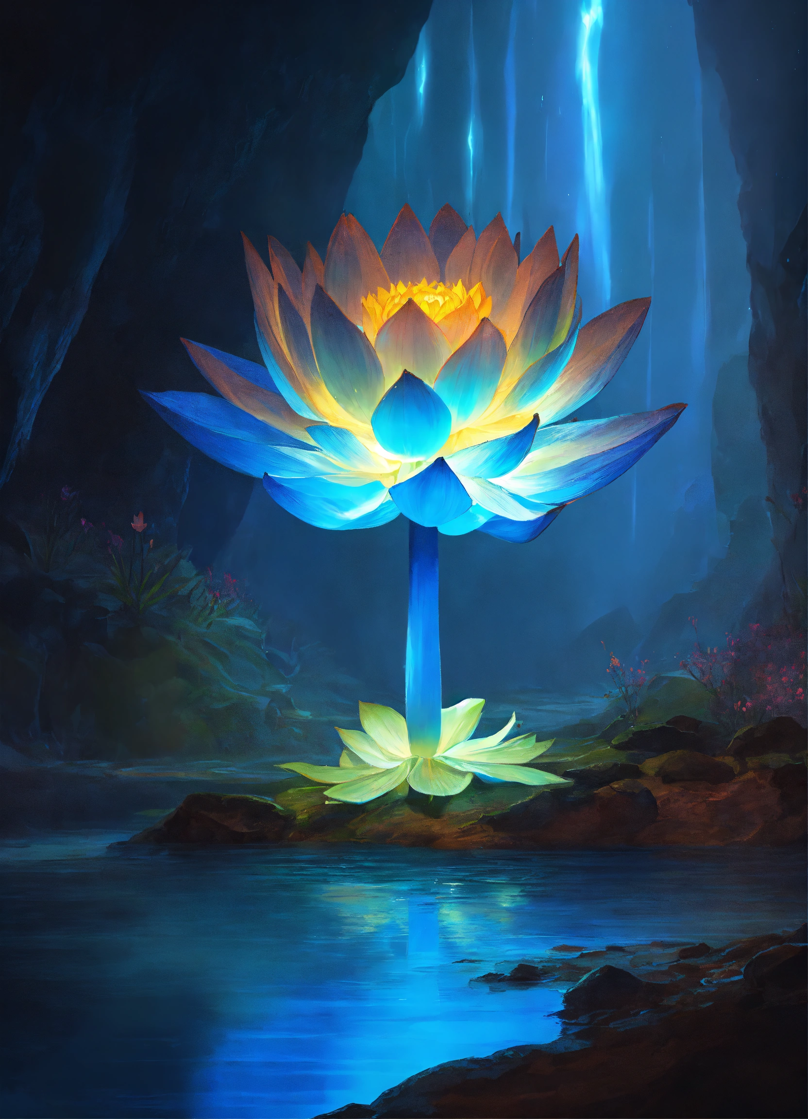 Lexica - An azure lotus illuminating a bright blue light emitting blue ...