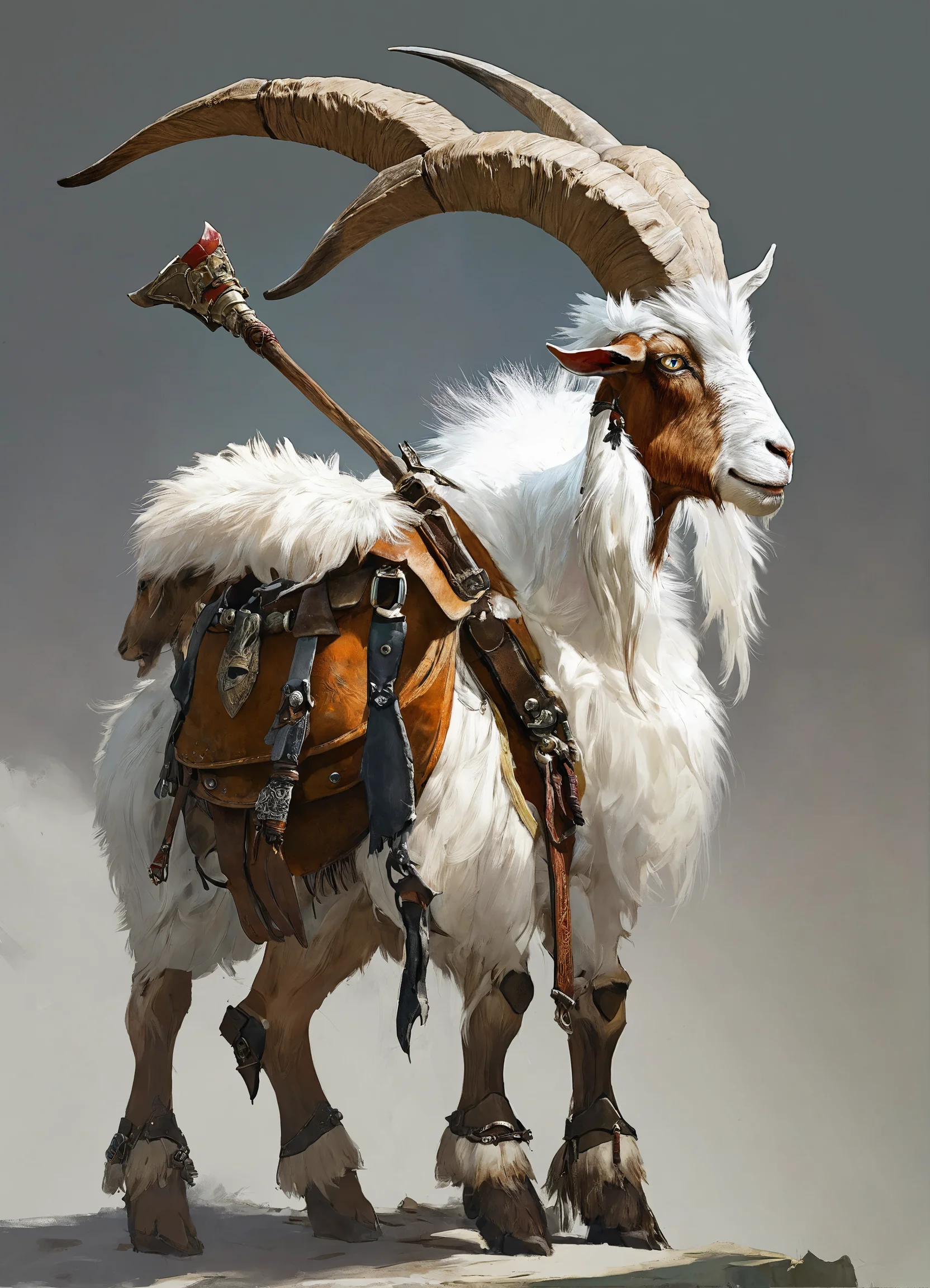 Lexica - A goat that serves as a mount for a dwarf warrior, with a ...