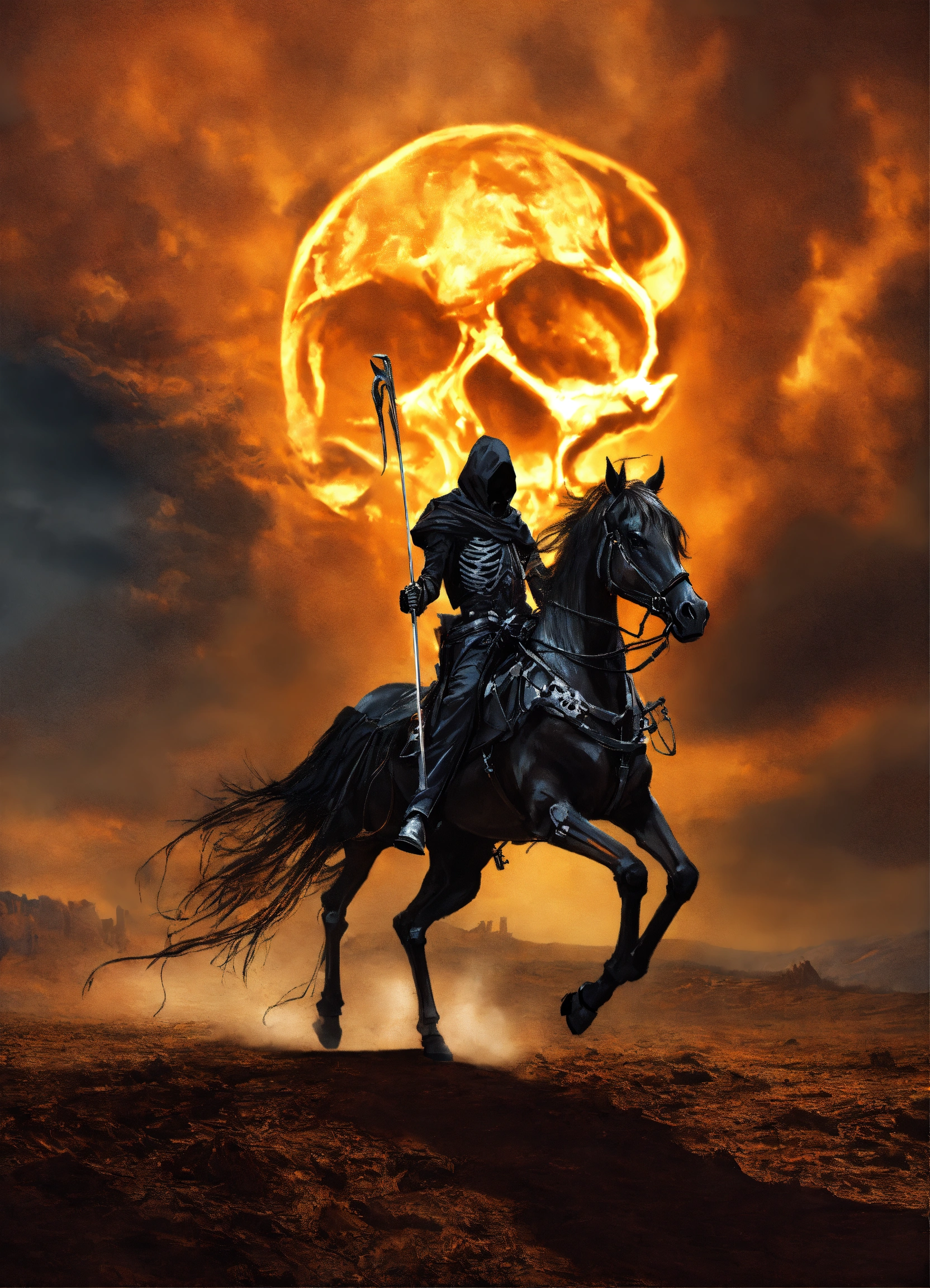 Lexica - Skeletal horse, apocalyptical background, death, Grim Reaper ...