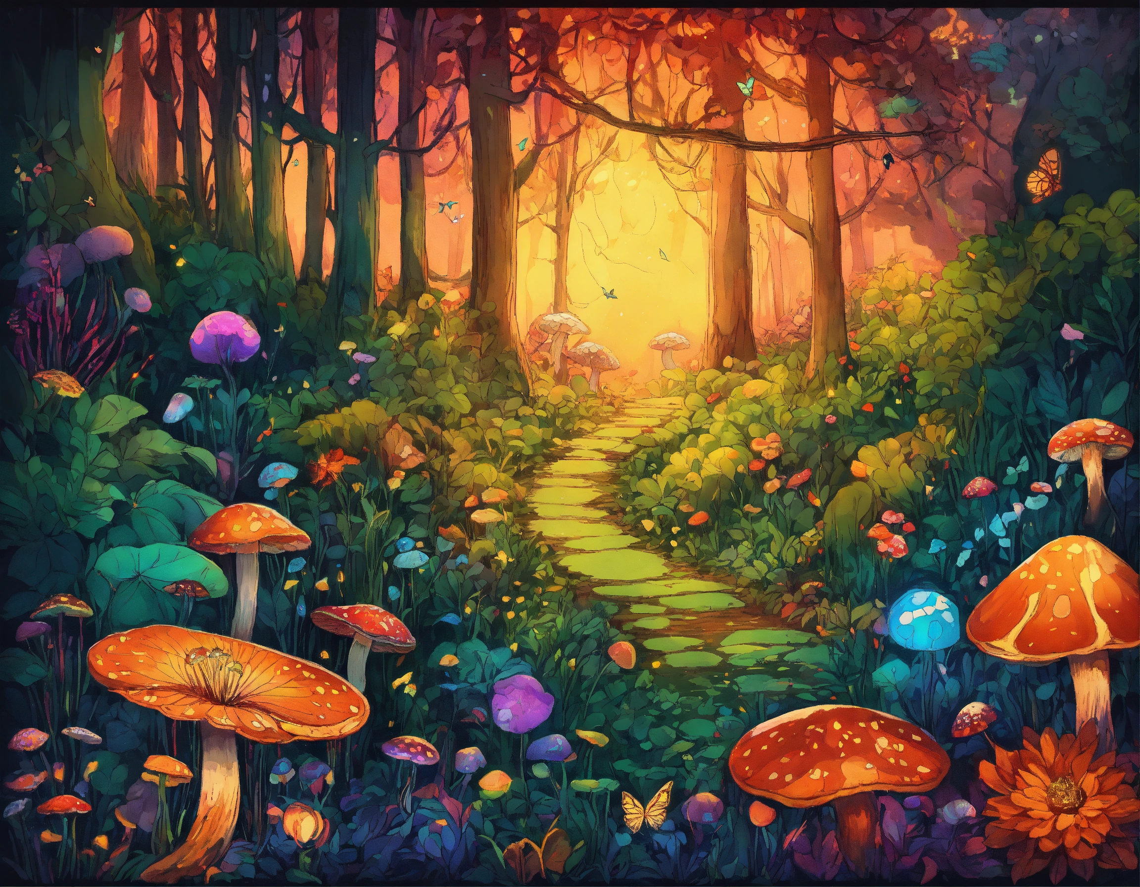 Lexica - A beautiful enchanted forest with fungi and flowers that glow ...