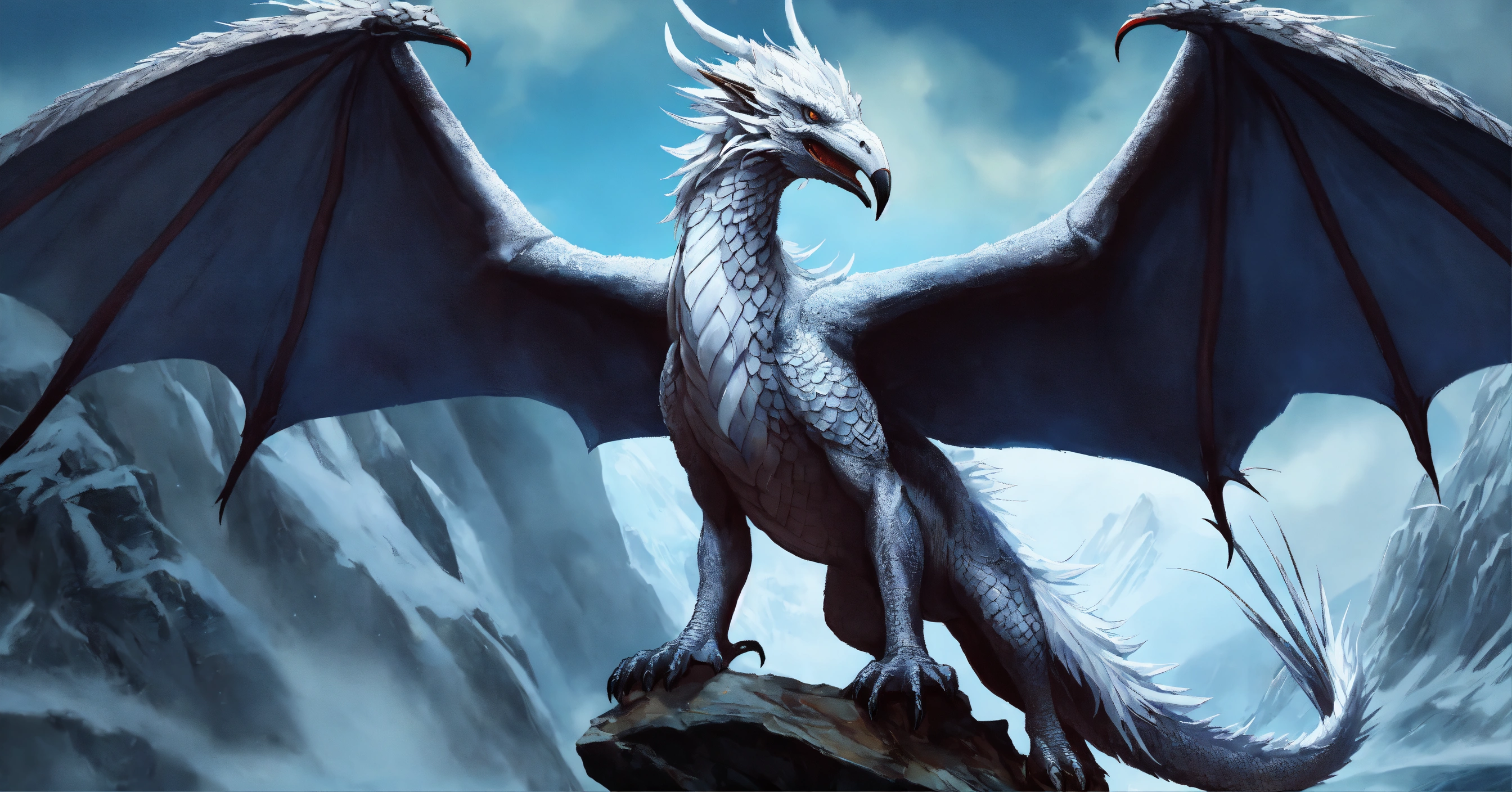 Lexica - Fine art, delicate detail, menacing, angry white dragon with a ...