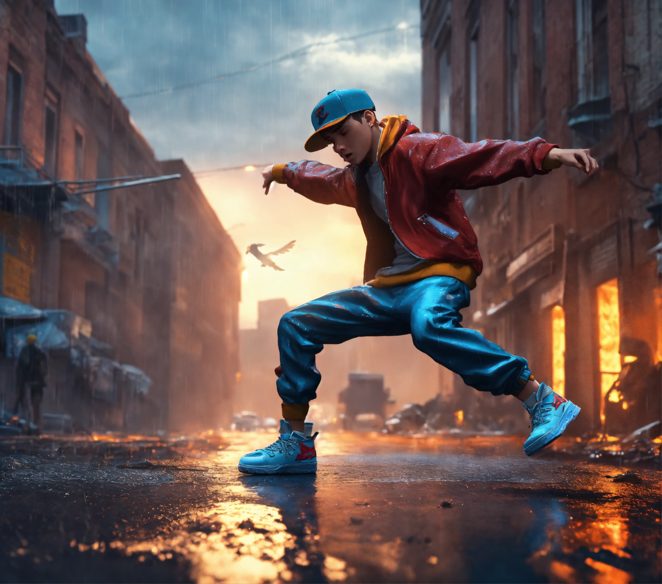 Lexica - A cartoon b-boy breakdancing in the rain, 8k, 3d render ...