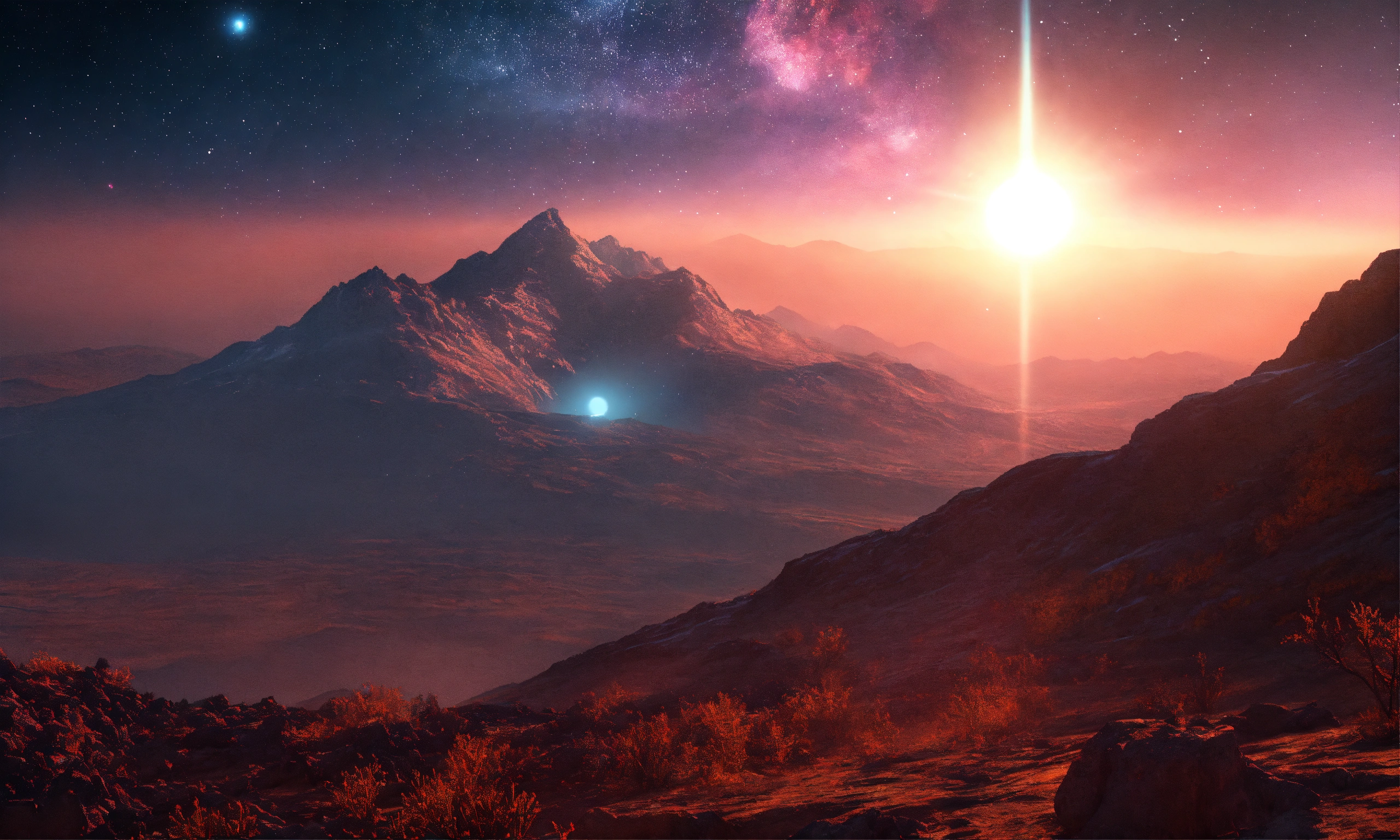 Lexica - Two spiritual entity, mountain nebula, sun backgound, Cinema ...