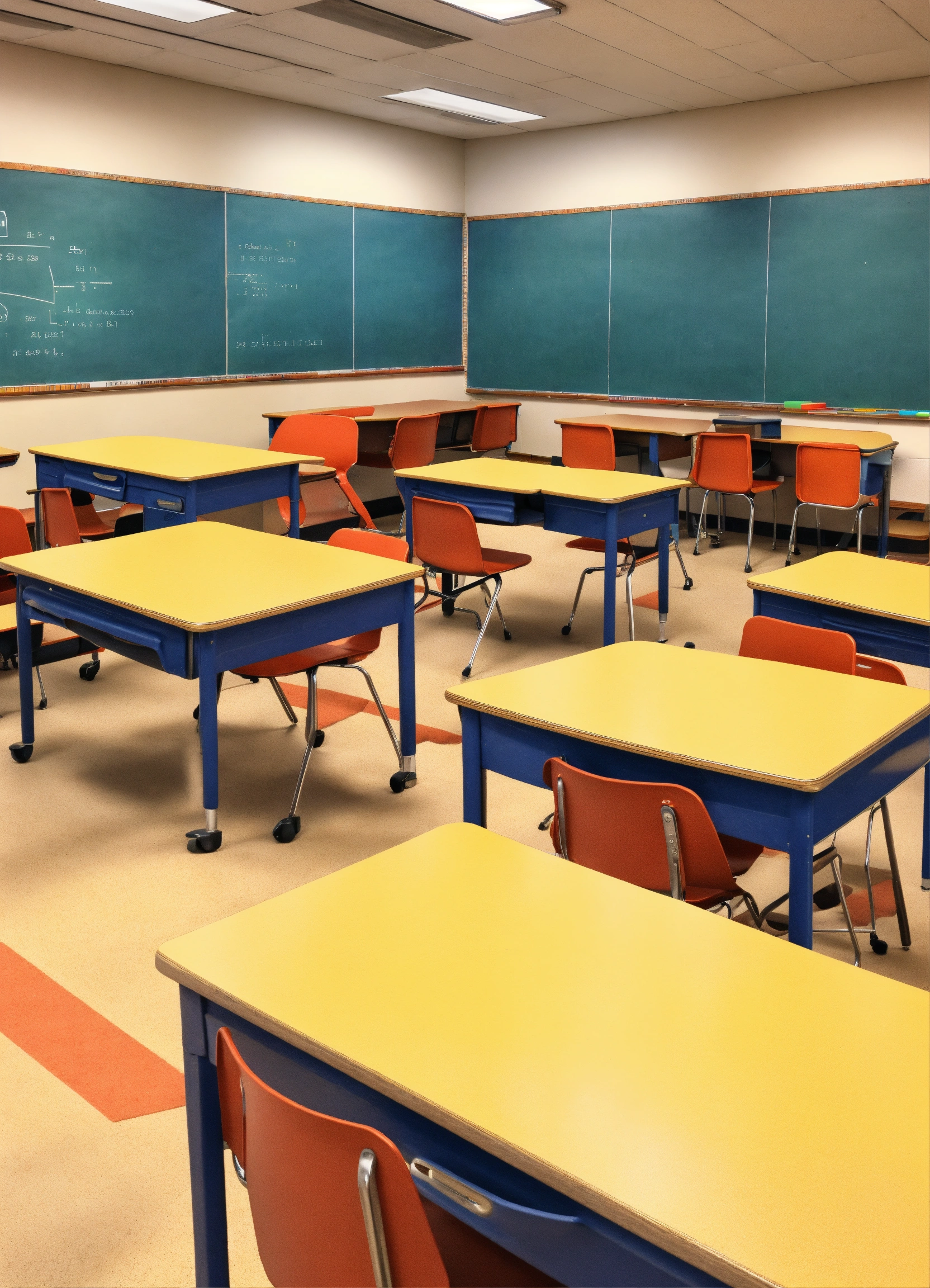Lexica - A classroom with a teachers desk, and 5 student desks with 4 ...