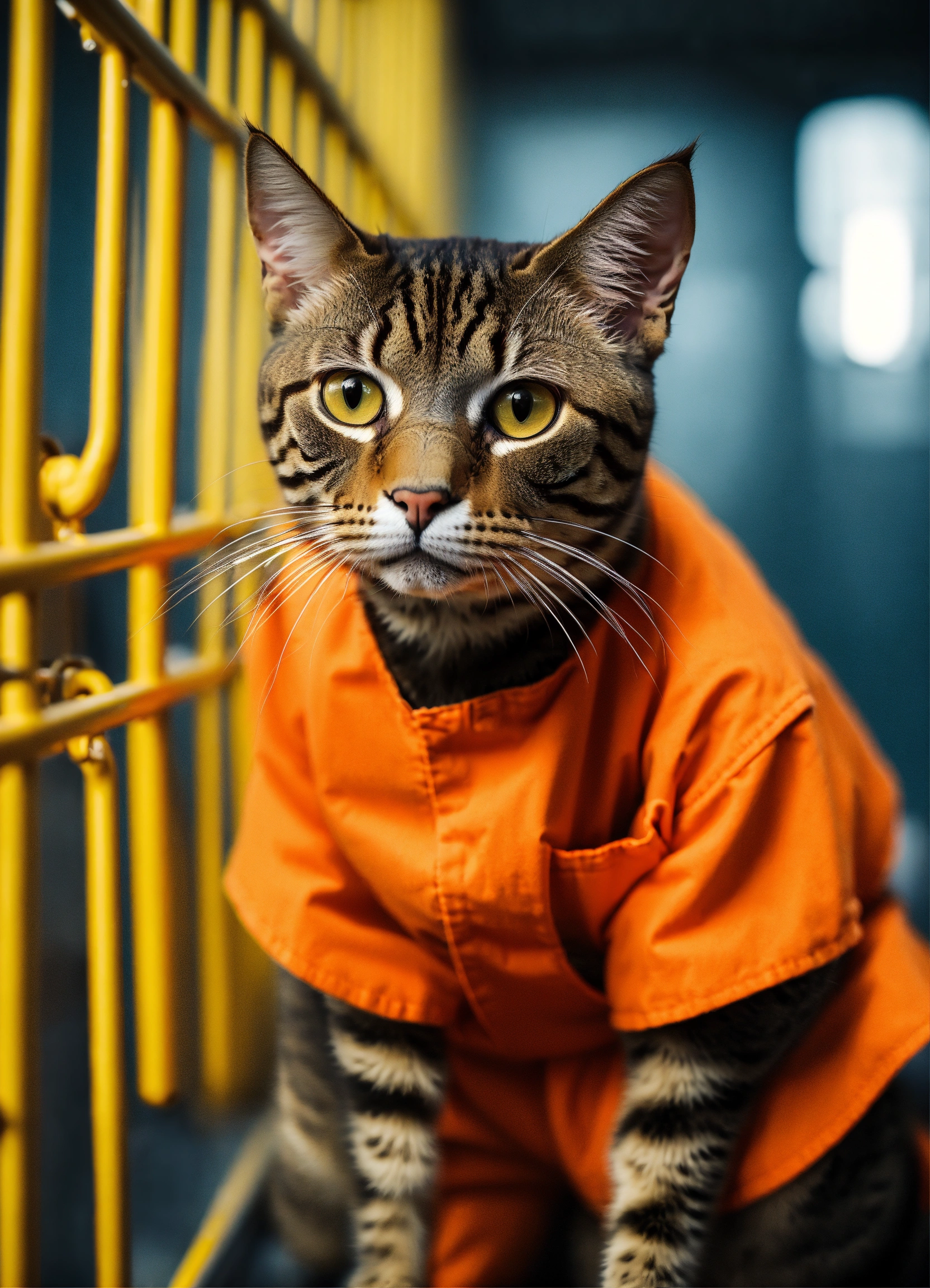 Lexica - A humanoid havana brown cat wearing inmate orange jumpsuit ...