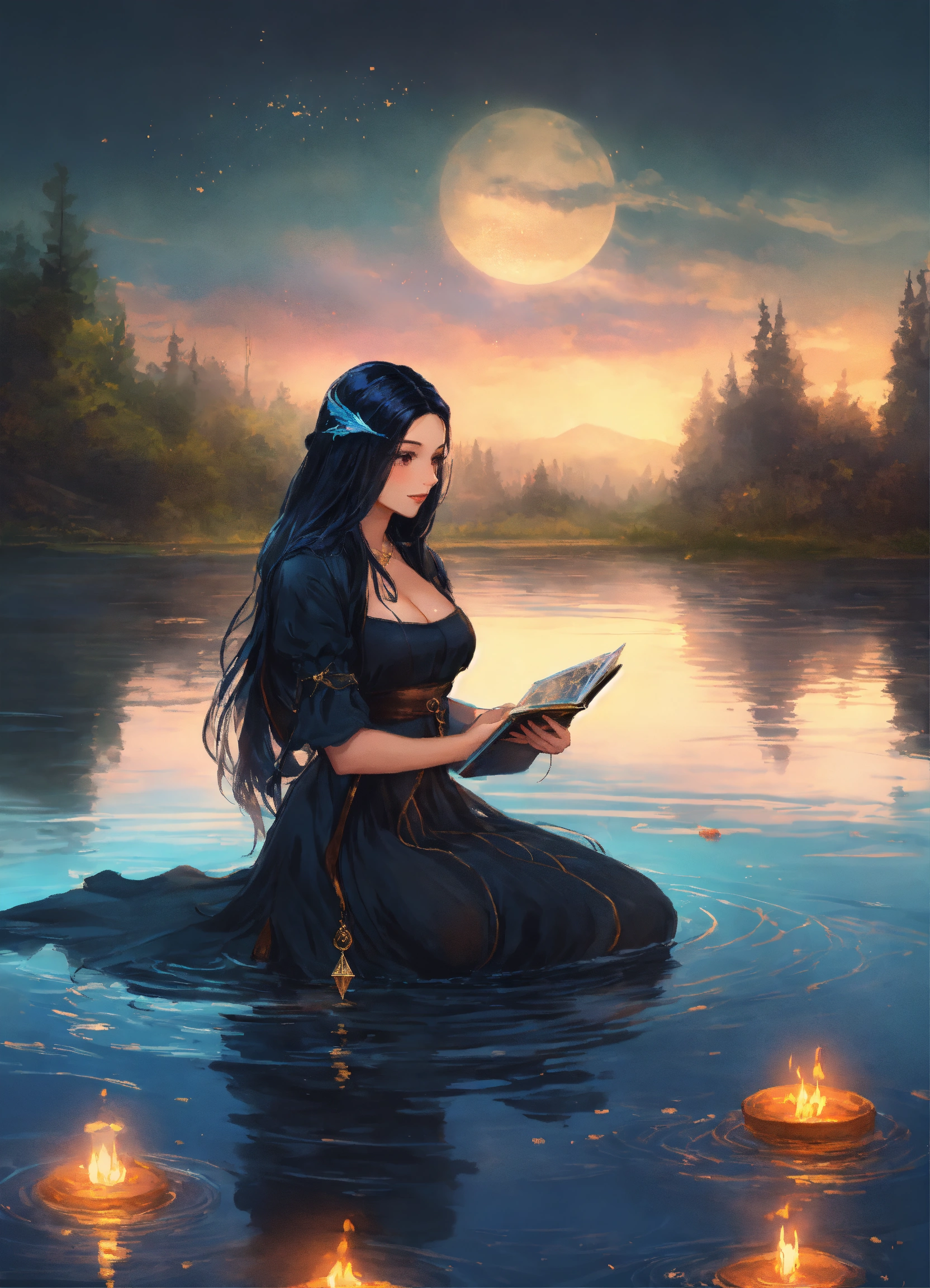 Lexica - A beautiful sorceress with long black hair dressed in a black ...