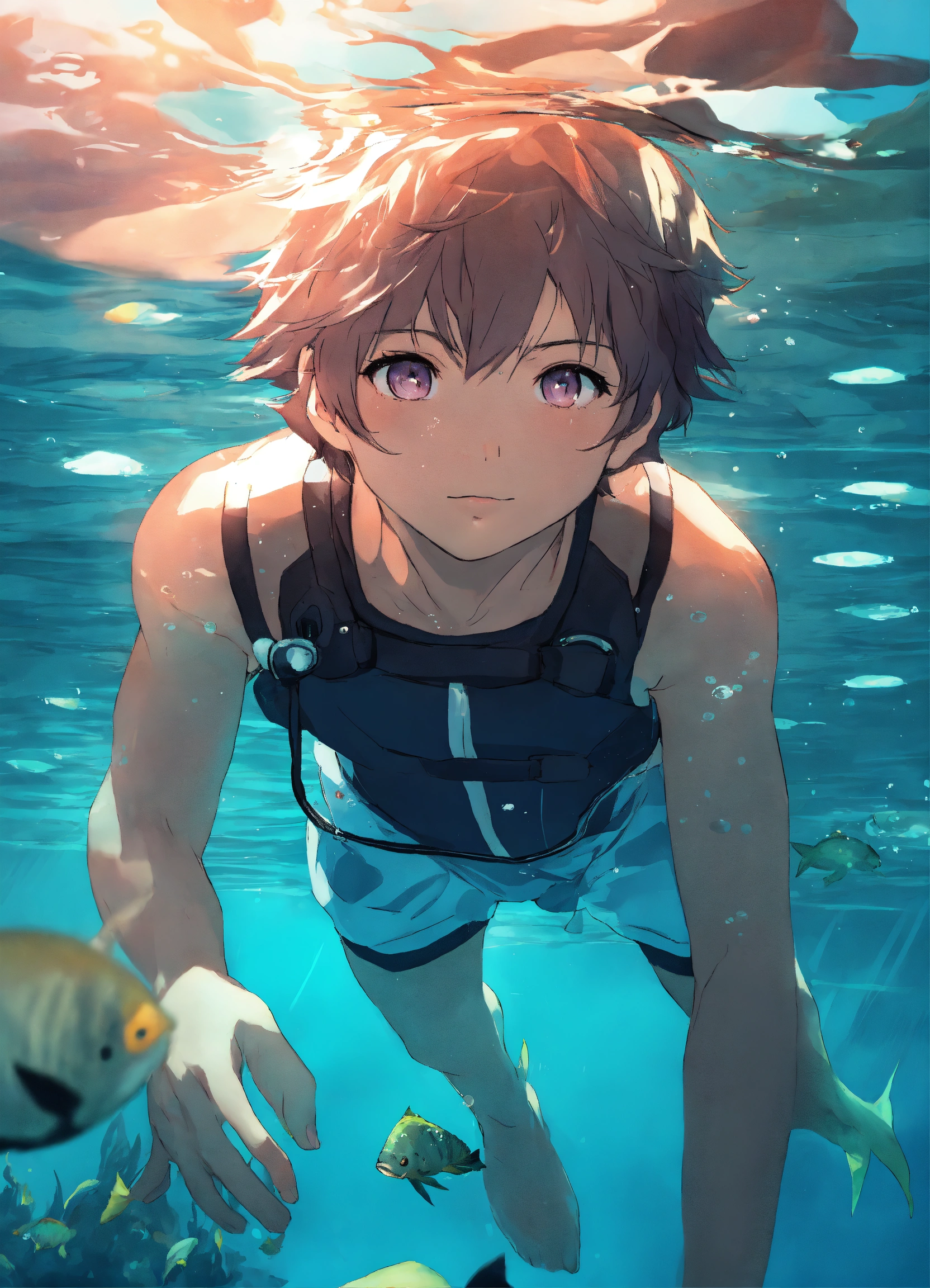 Lexica - Anime boy swim underwater