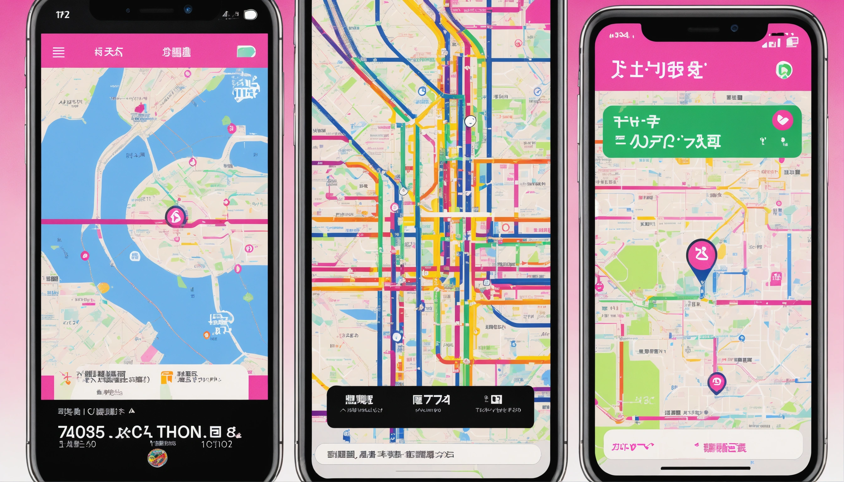 Lexica - App, phone mock up, app screen, Tokyo subway map, neon, pink